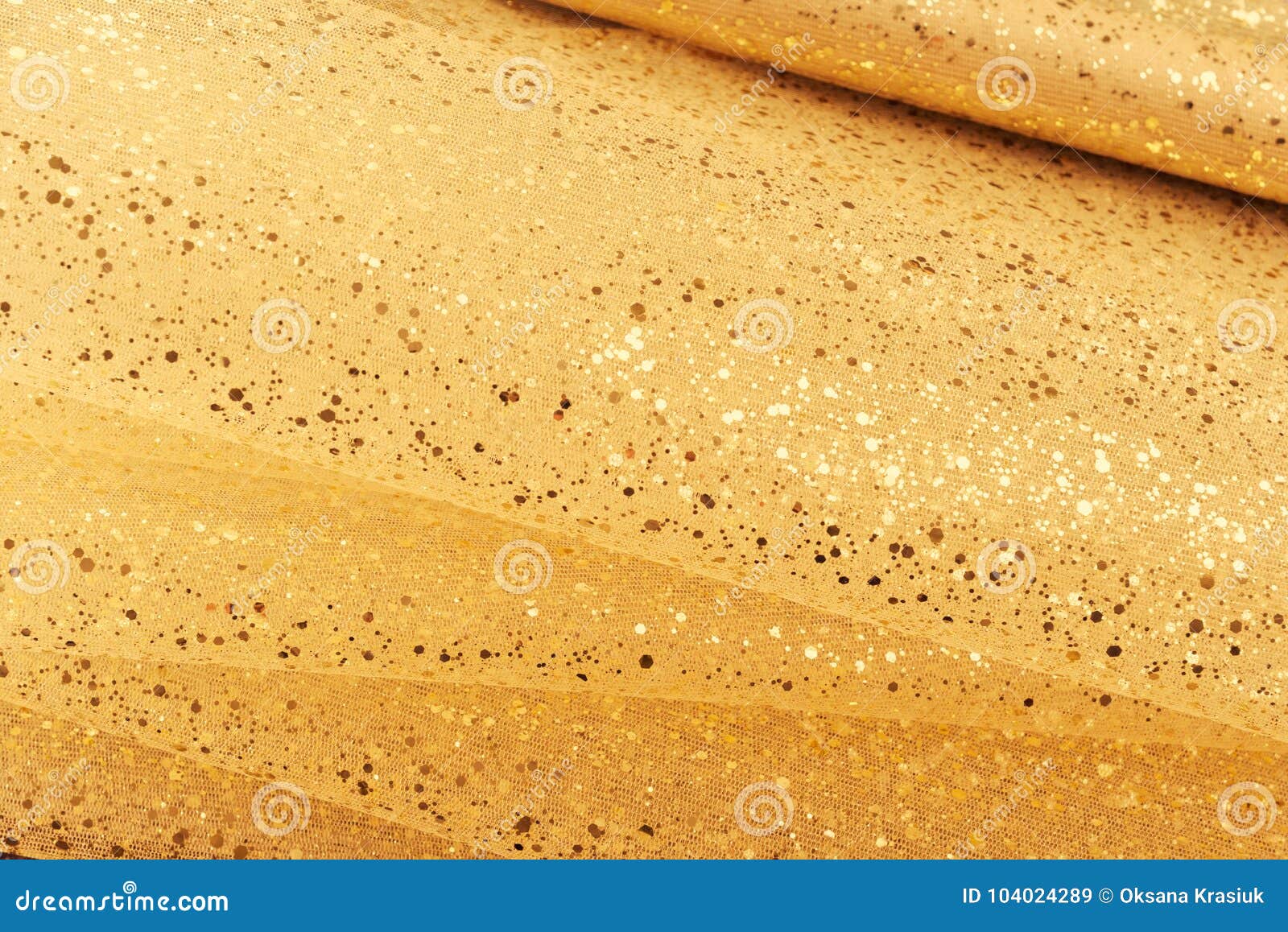 Gold Thread and Gliters on the Fabric Texture. Textile Roll with Waves ...