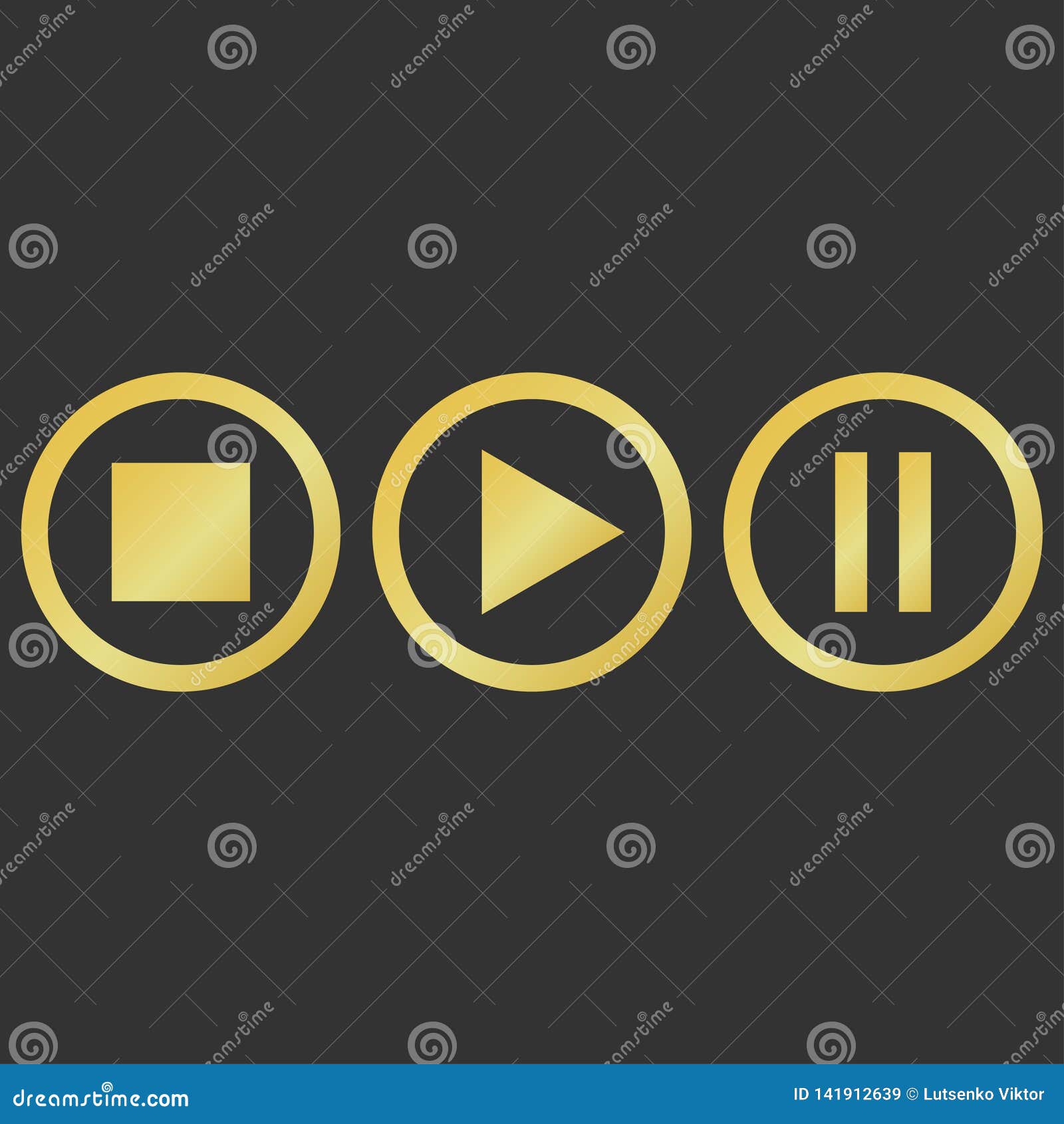 Gold Three Button Play Pause Stop Stock Illustration - Illustration of ...