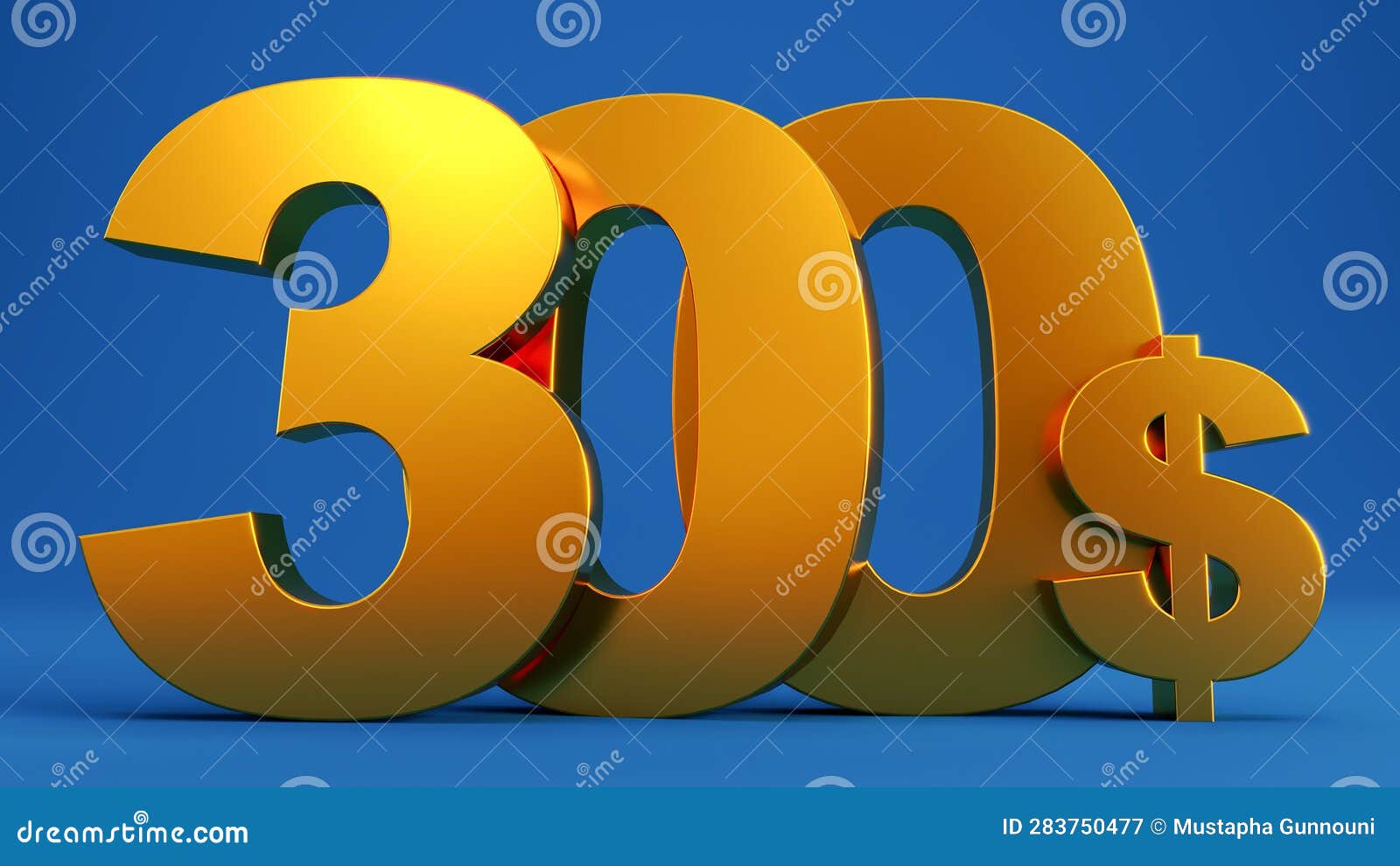 Gold Three Hundred Dollars on Blue Background, Golden 300 Dollars Stock ...
