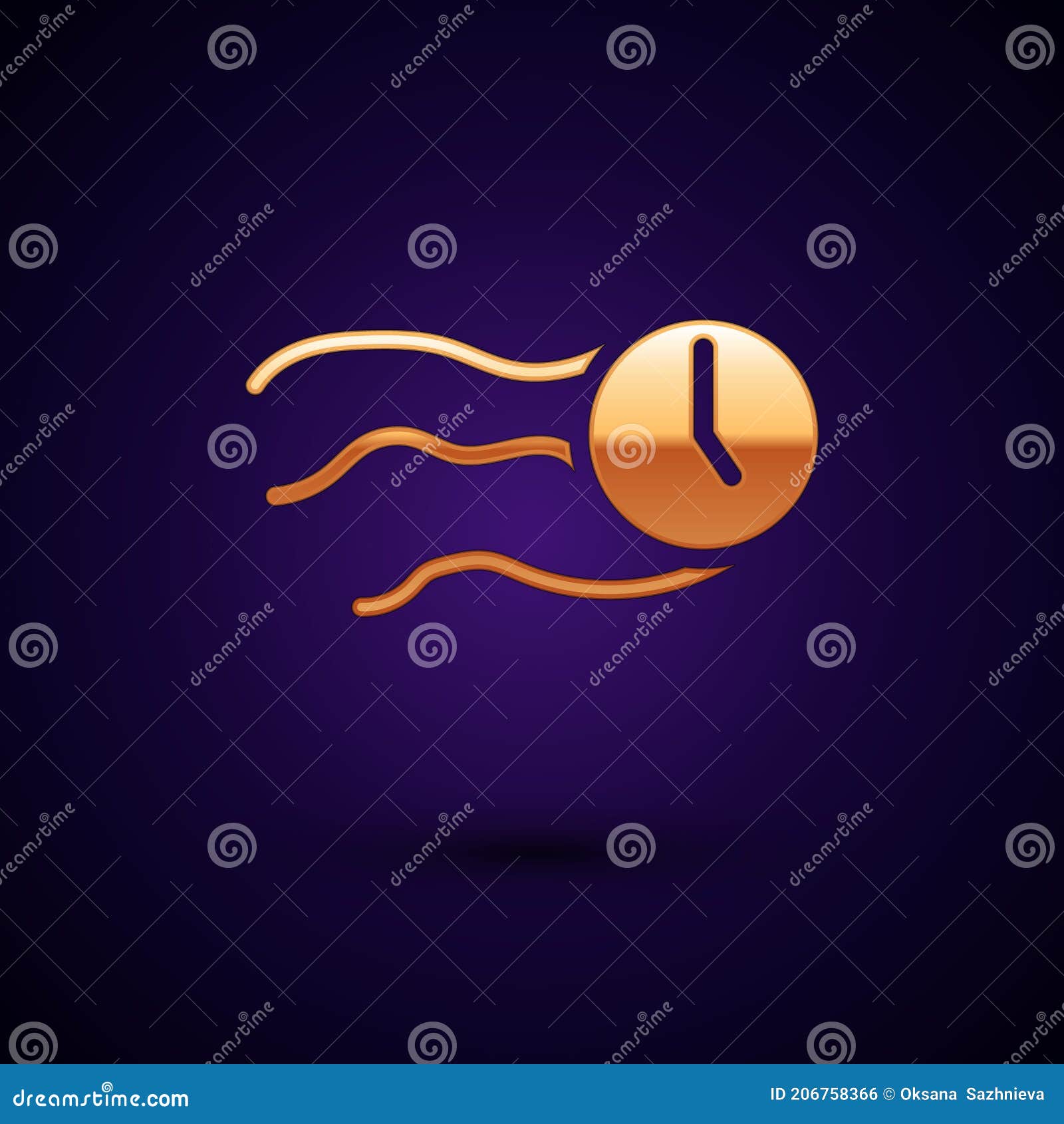 Gold Time Flies on the Clock Icon Isolated on Black Background. Vector ...