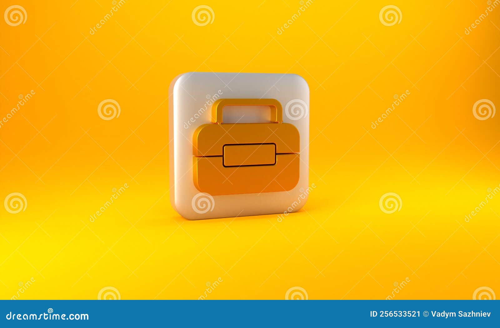 Gold Toolbox Icon Isolated on Yellow Background. Tool Box Sign. Silver ...