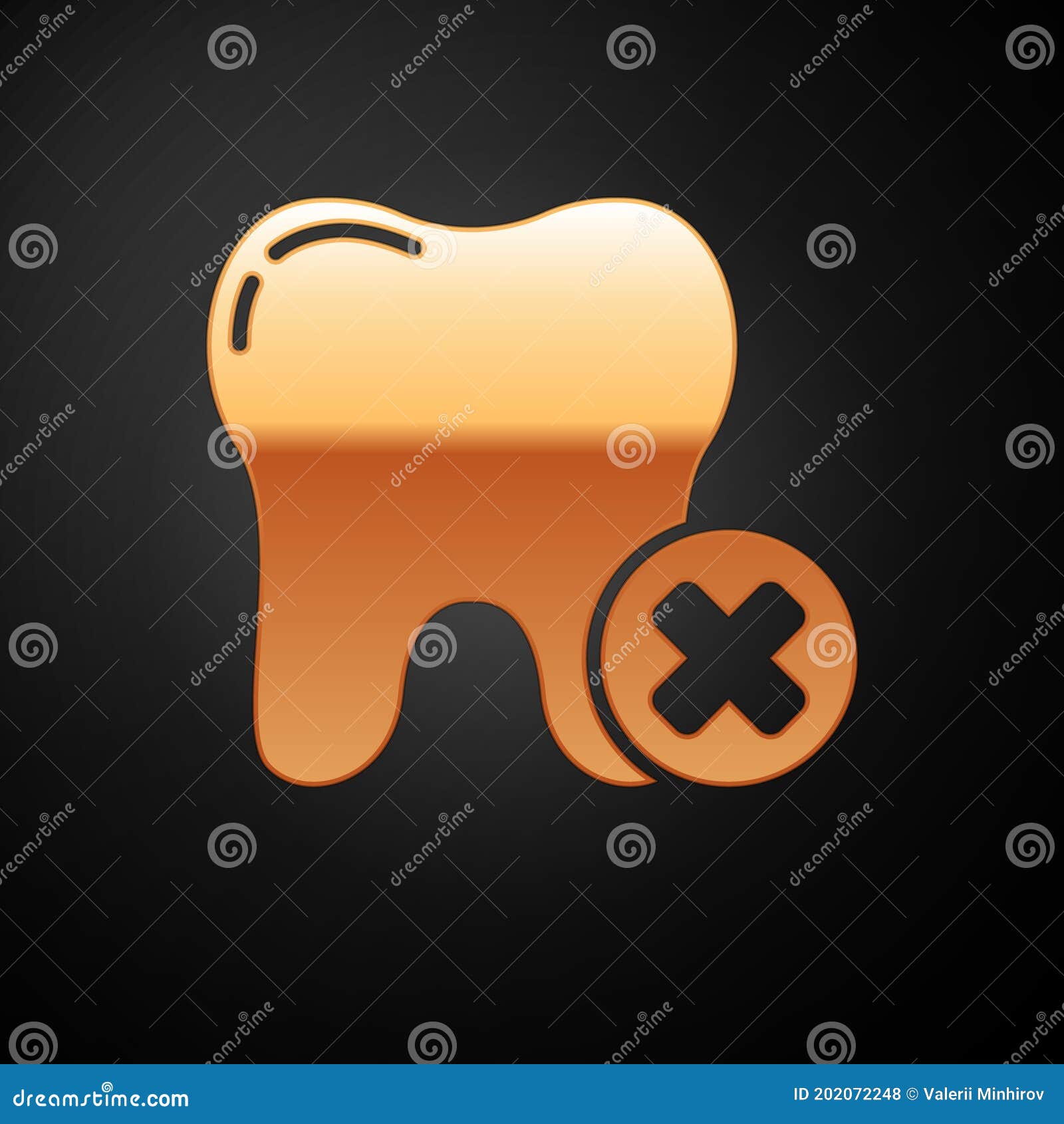Gold Tooth with Caries Icon Isolated on Black Background. Tooth Decay ...