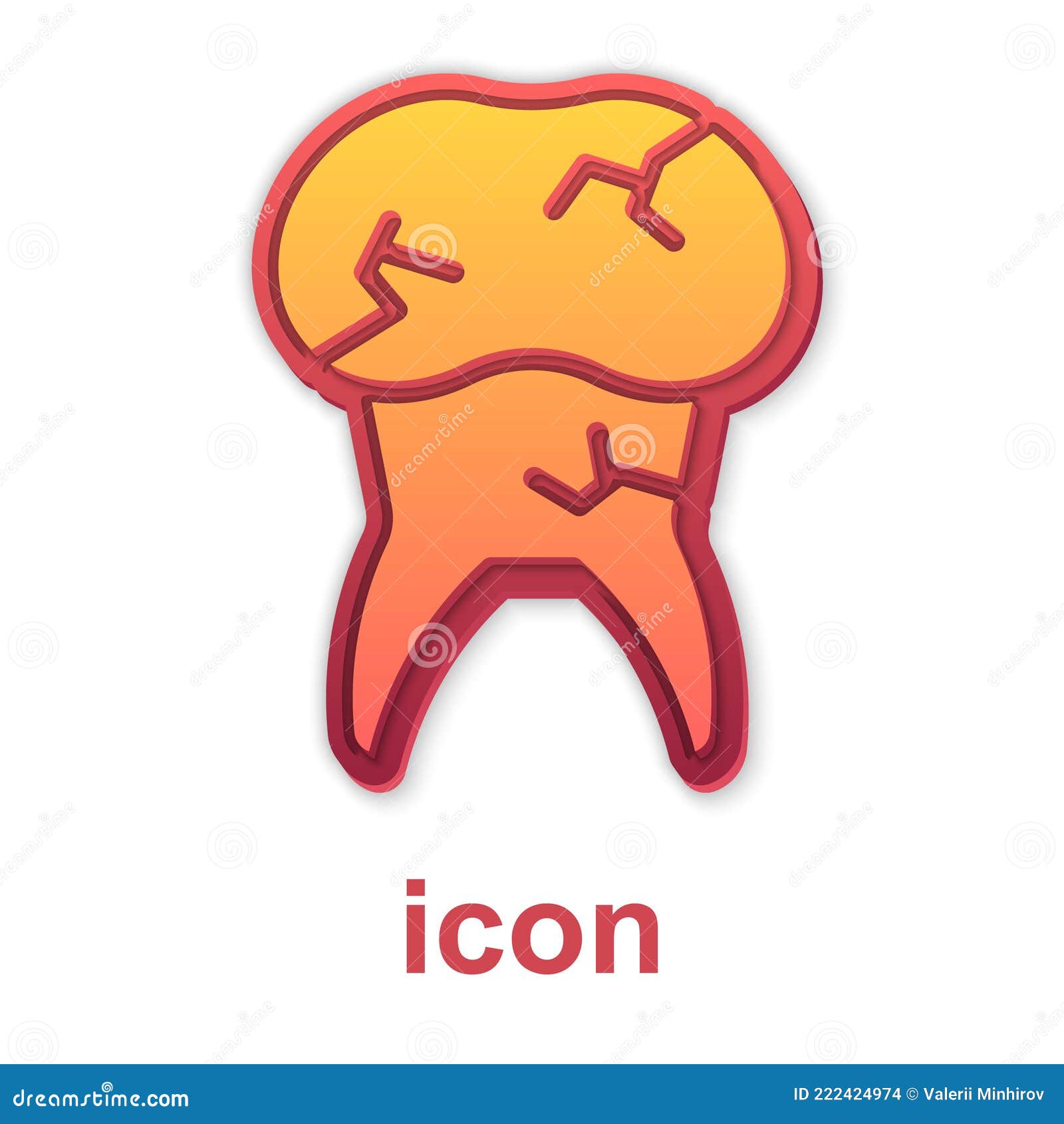 Gold Tooth with Caries Icon Isolated on White Background. Tooth Decay ...