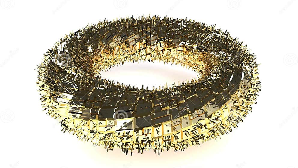 Gold Torus with Boxes on White Back 3d Stock Illustration ...