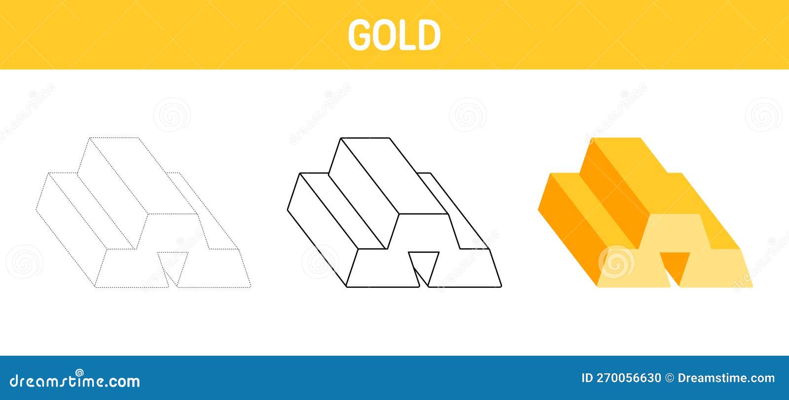 Gold Tracing and Coloring Worksheet for Kids Stock Vector ...