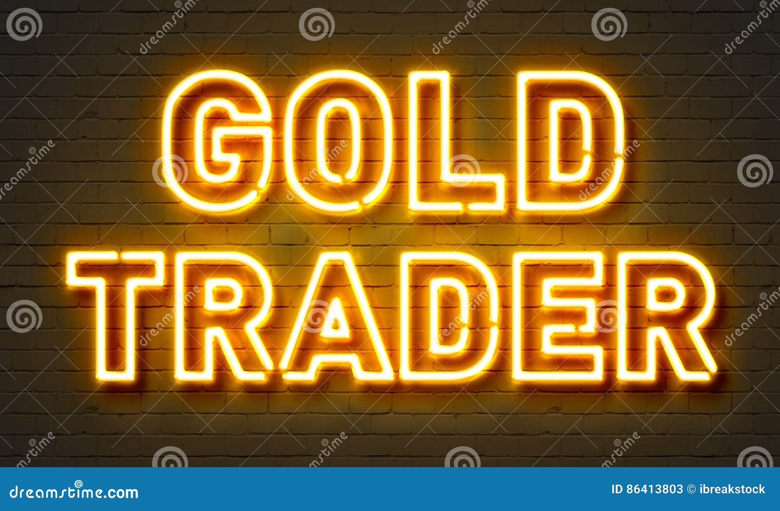 Gold Trader Neon Sign on Brick Wall Background. Stock Image - Image of ...