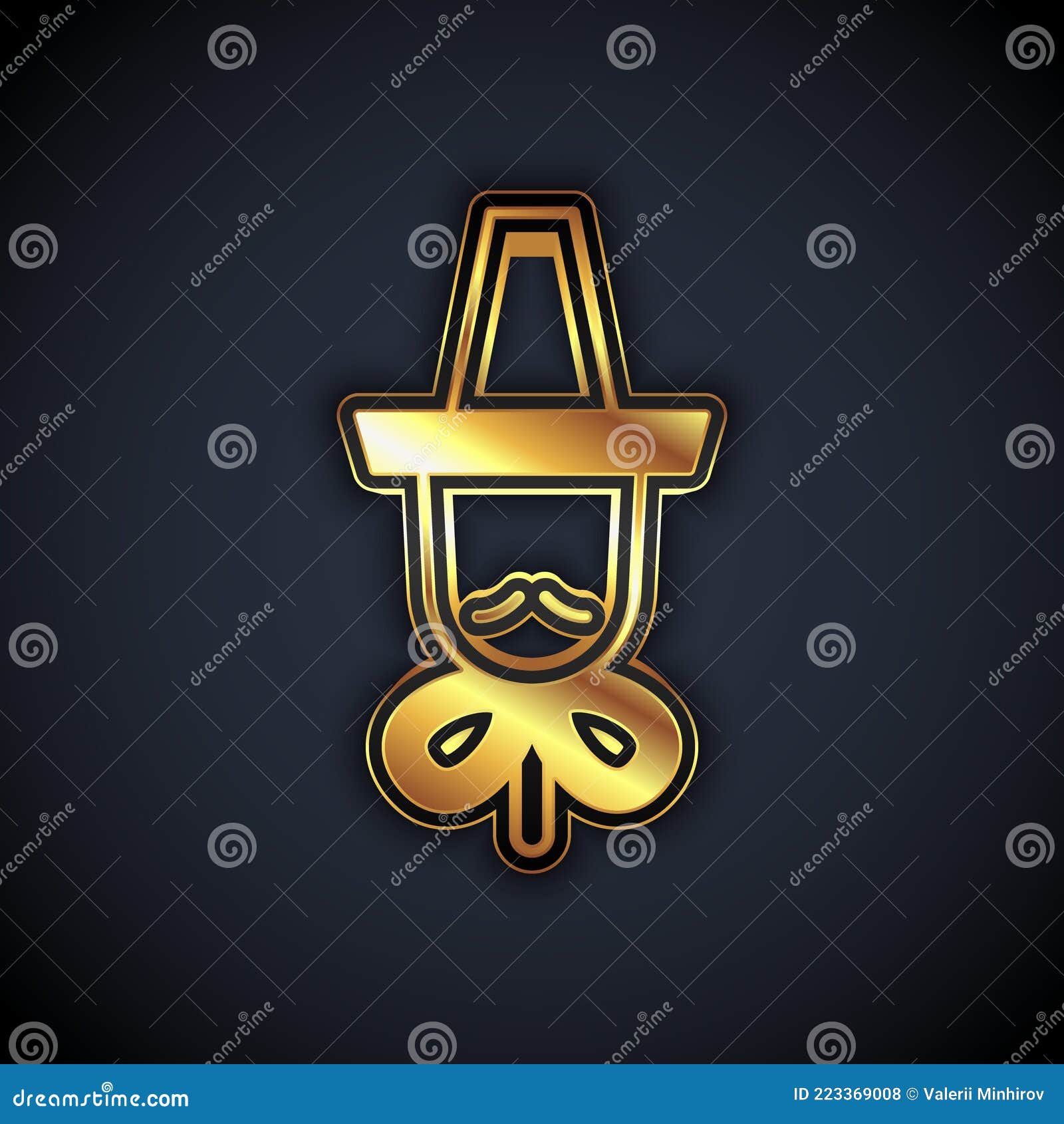 Gold Traditional Korean Hat Icon Isolated on Black Background. Vector ...