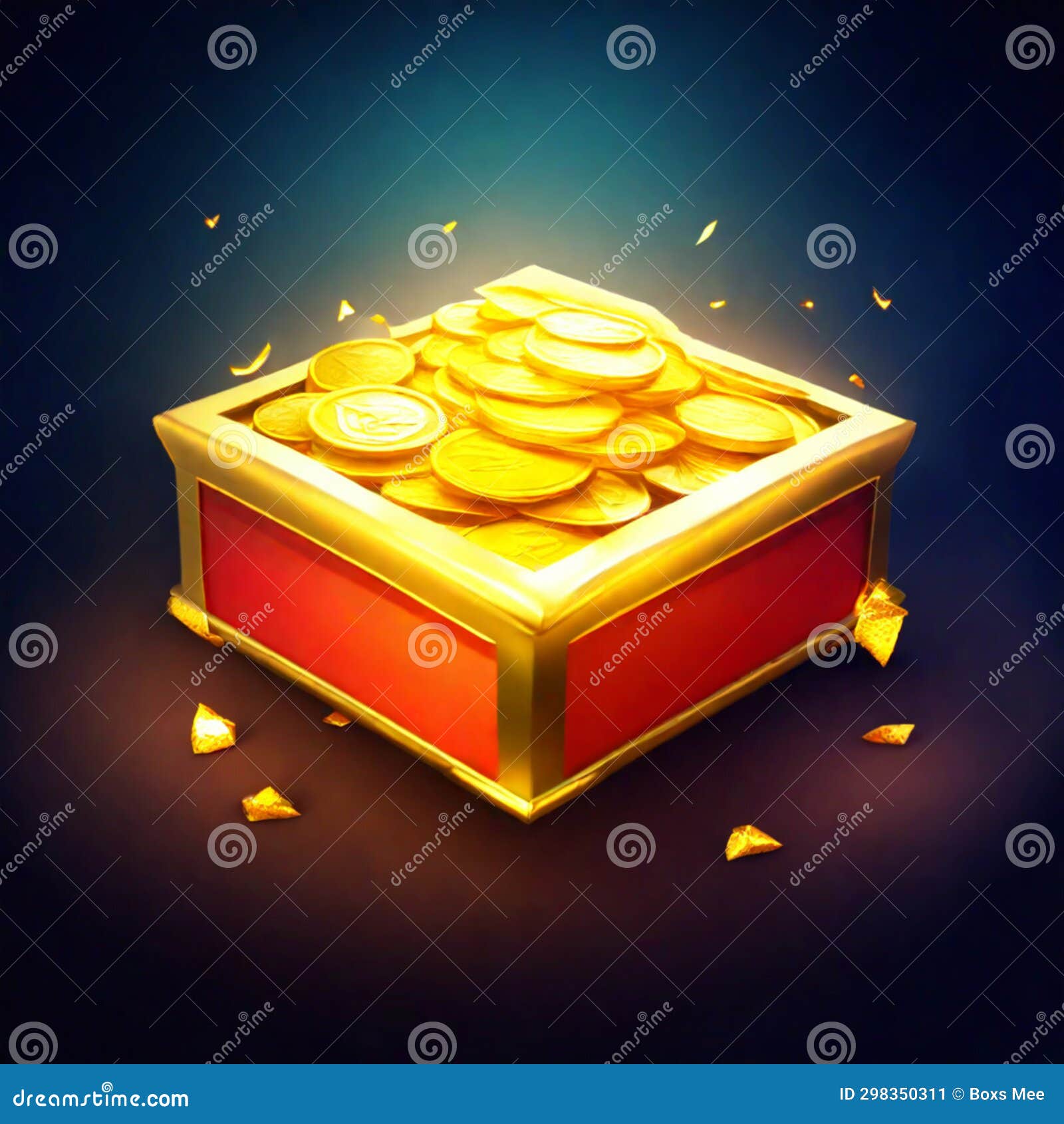Gold Treasure Box on Dark Background, 3d Rendering. Computer Digital ...