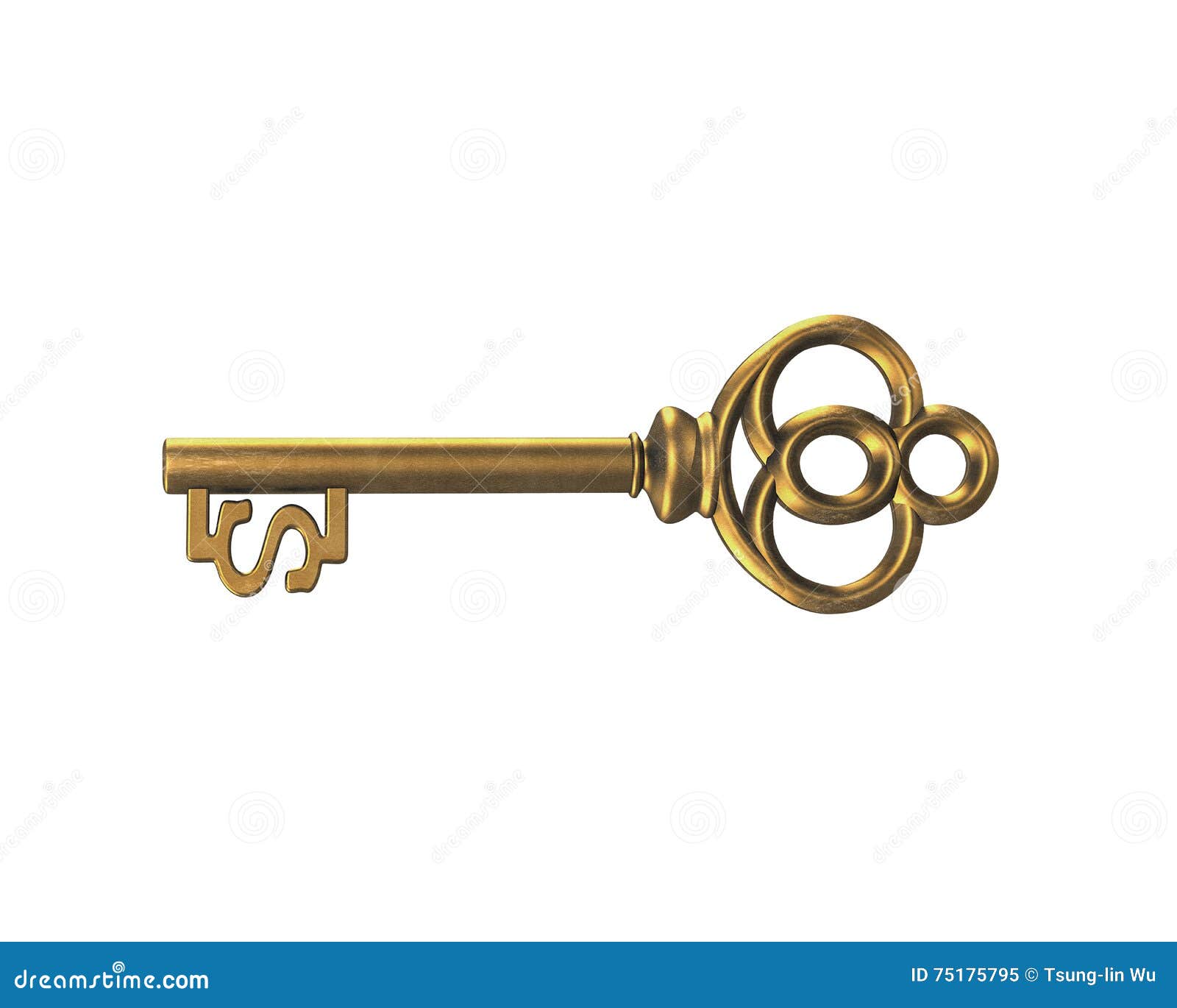 Gold Treasure Key in Dollar Sign Shape, 3D Rendering Stock Illustration ...