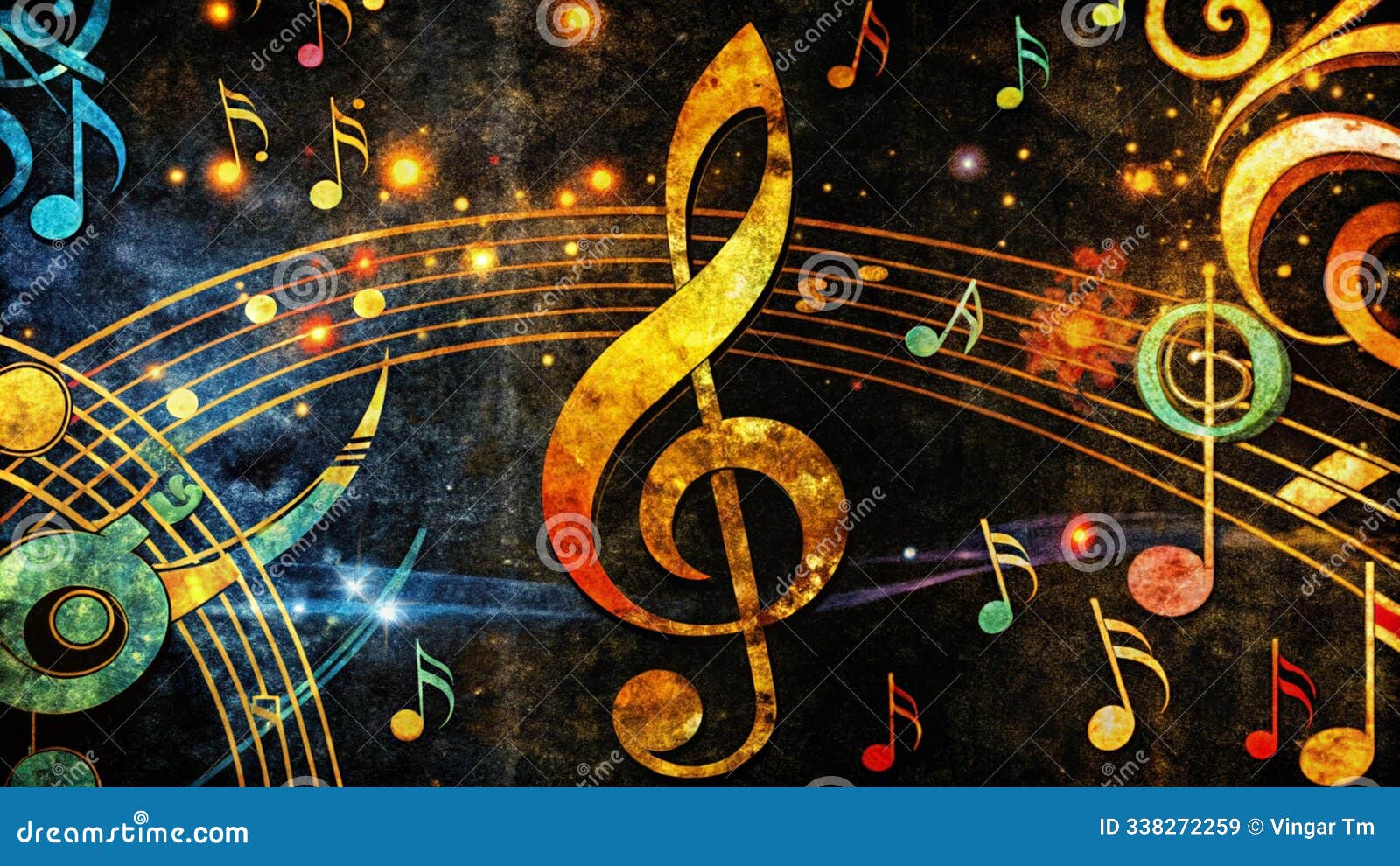 A Gold Treble Clef Sits In The Center Of A Circular Design Of Musical ...