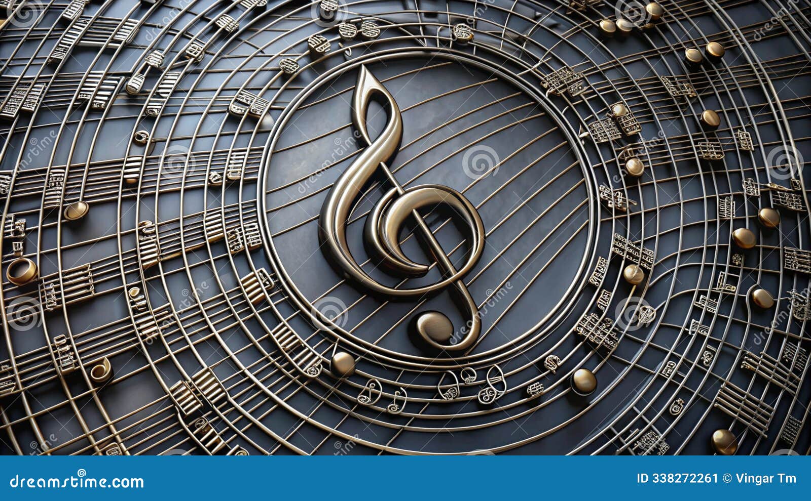 A Gold Treble Clef Sits In The Center Of A Circular Design Of Musical ...