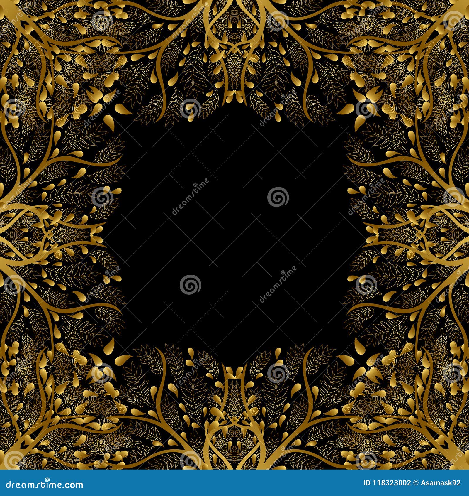Gold Tree Border Isolated on Black Background Stock Vector ...