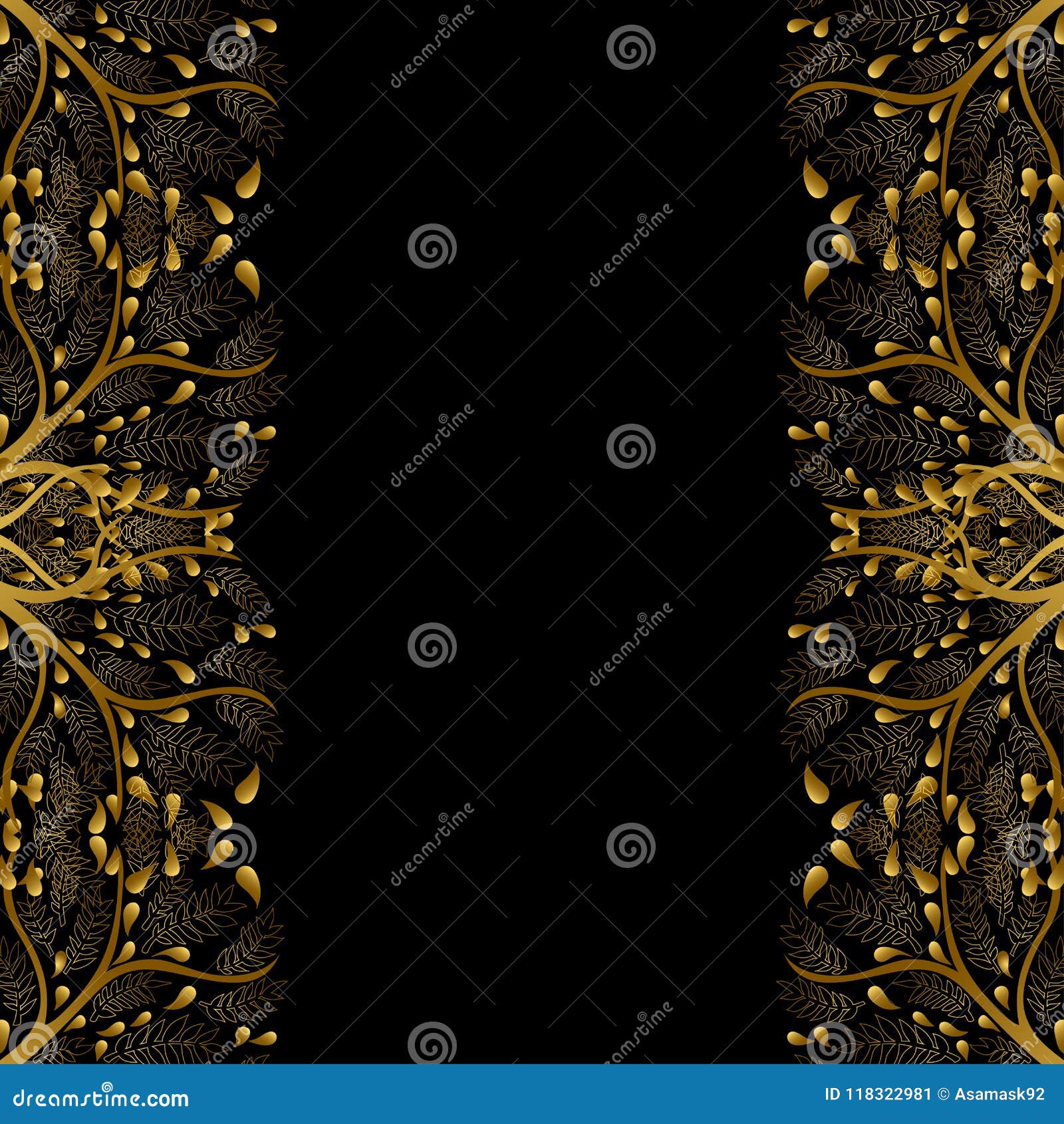 Gold Tree Border Isolated on Black Background. Vector Illustration ...