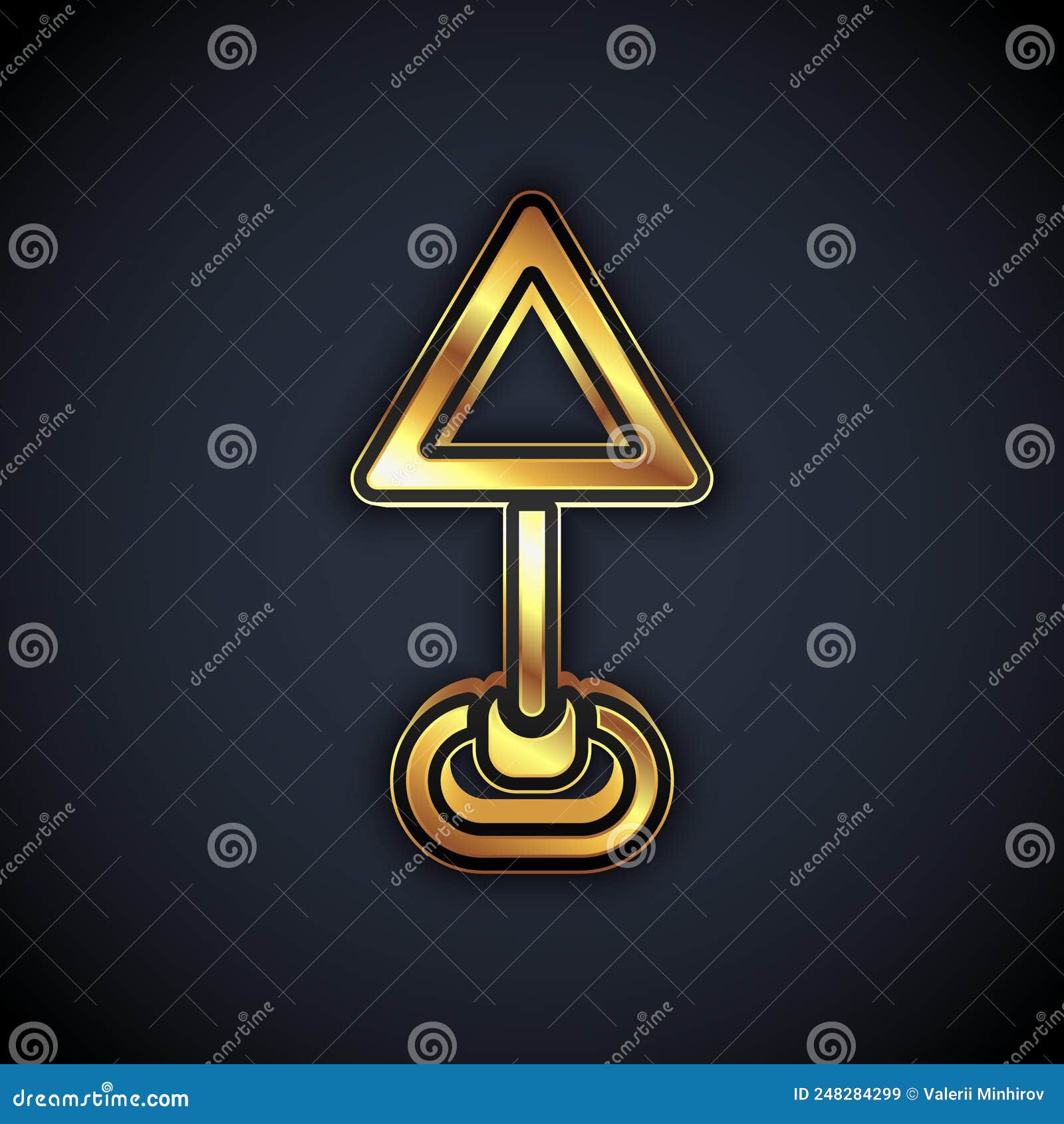 Gold Triangle Warning Blank Icon Isolated on Black Background. Traffic ...
