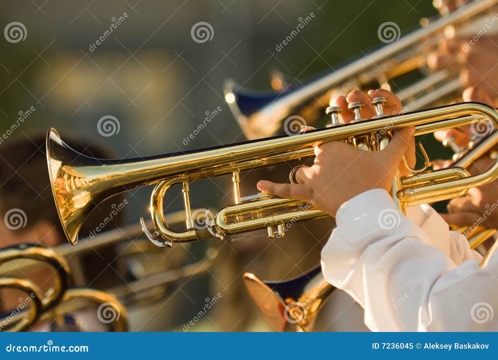 Gold trombones stock image. Image of gold, skill, finger - 7236045