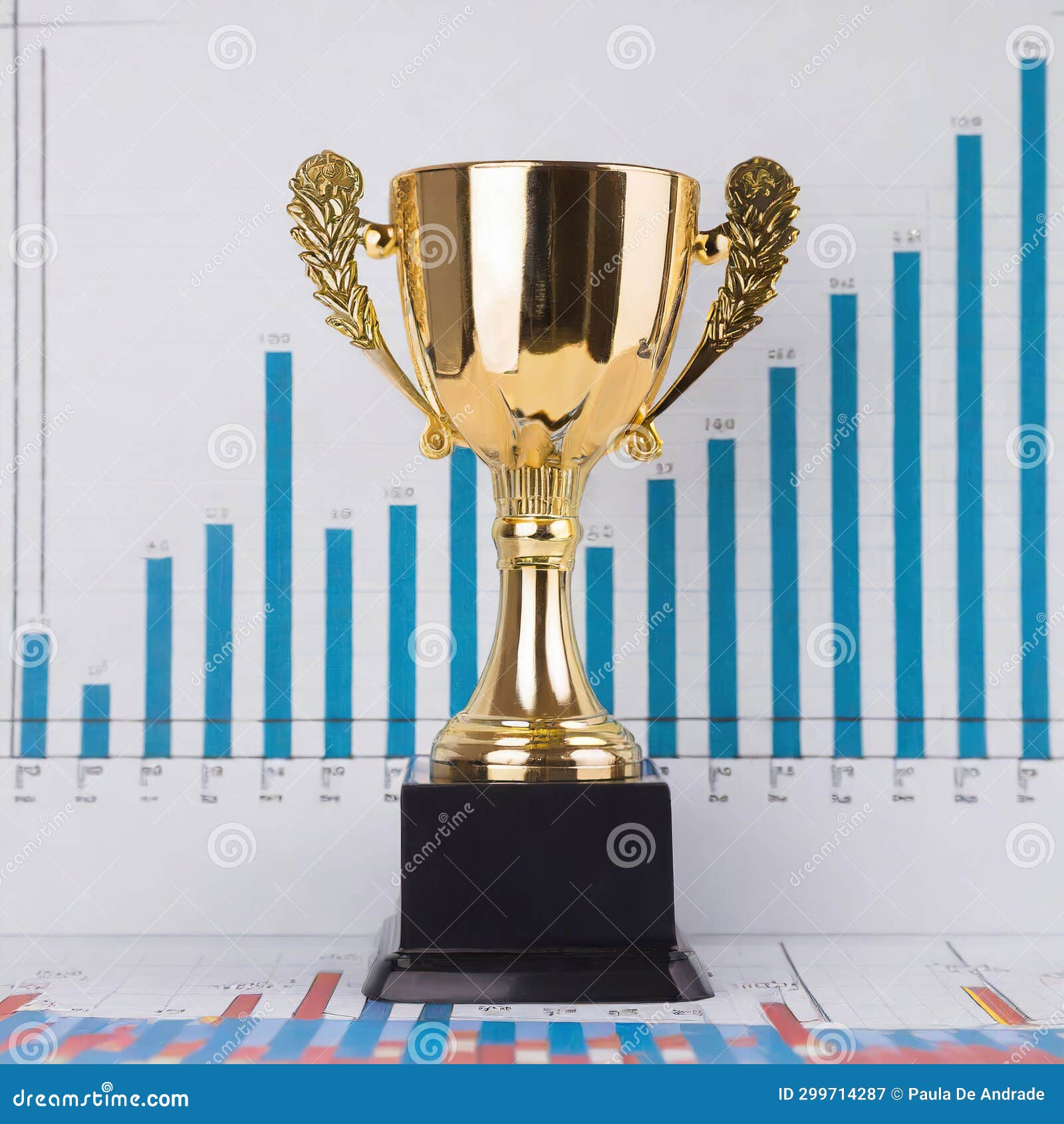 Gold Trophy on Top of Financial Graphs with an Arrow Pointing Up Stock ...