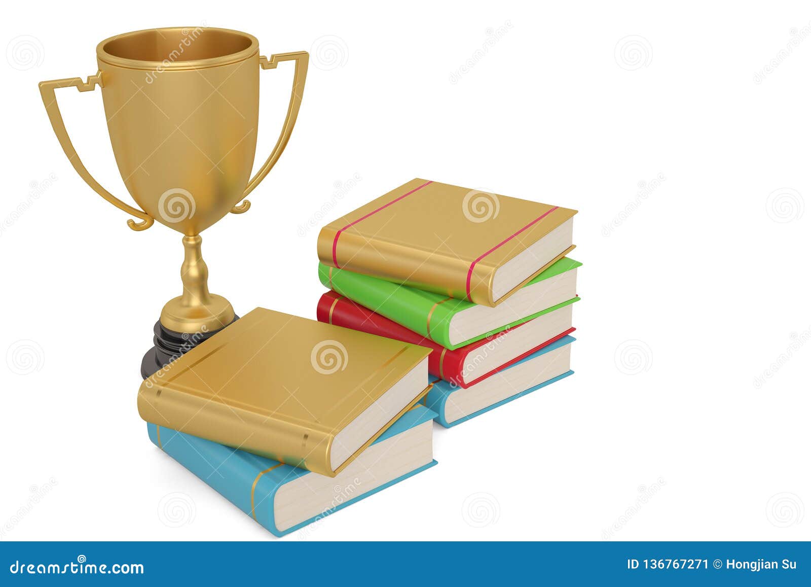 Gold Trophy and Books Isolated on White Background 3D Illustration ...