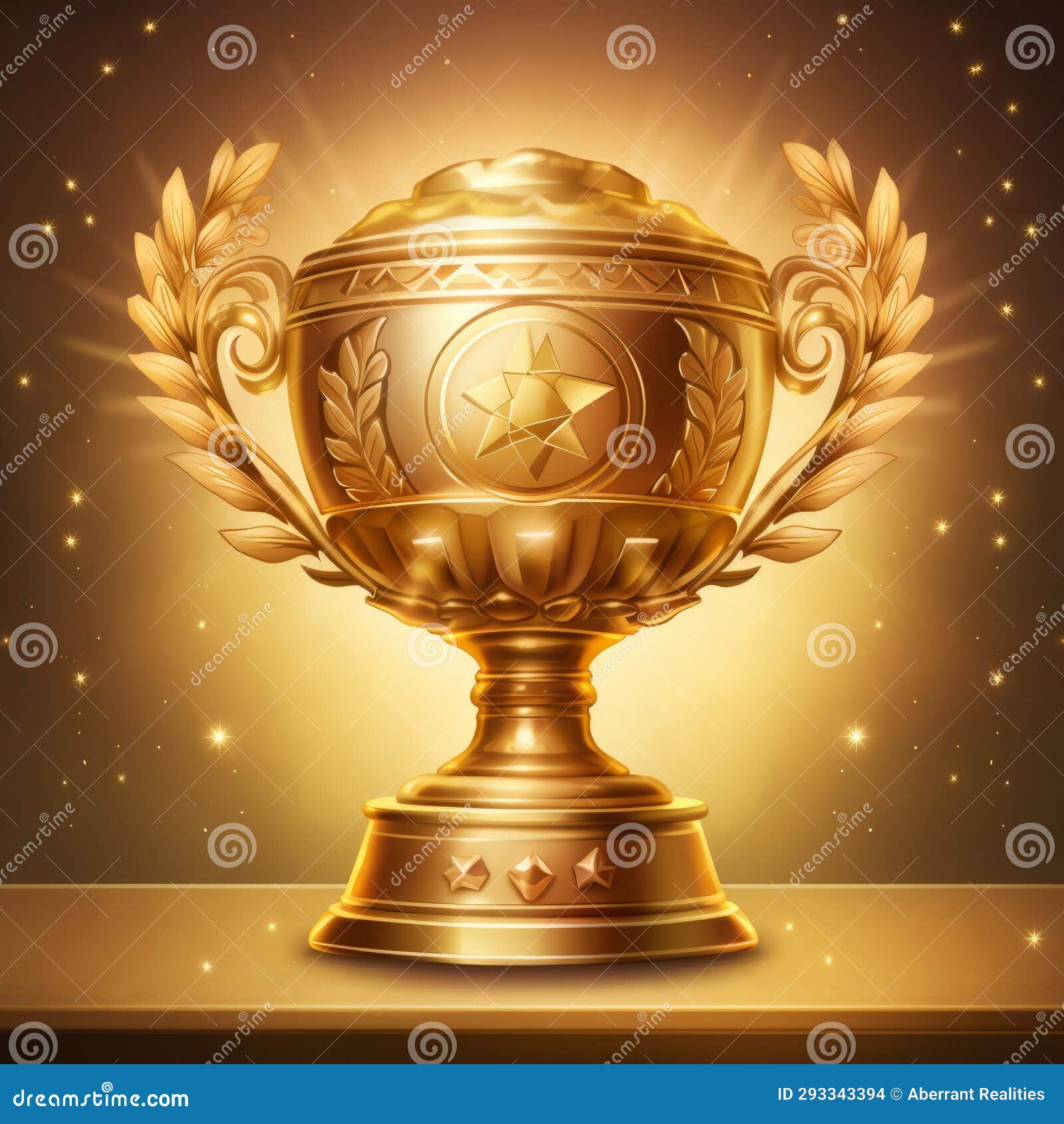 Gold Trophy with Laurel Wreath on a Dark Background Stock Illustration ...