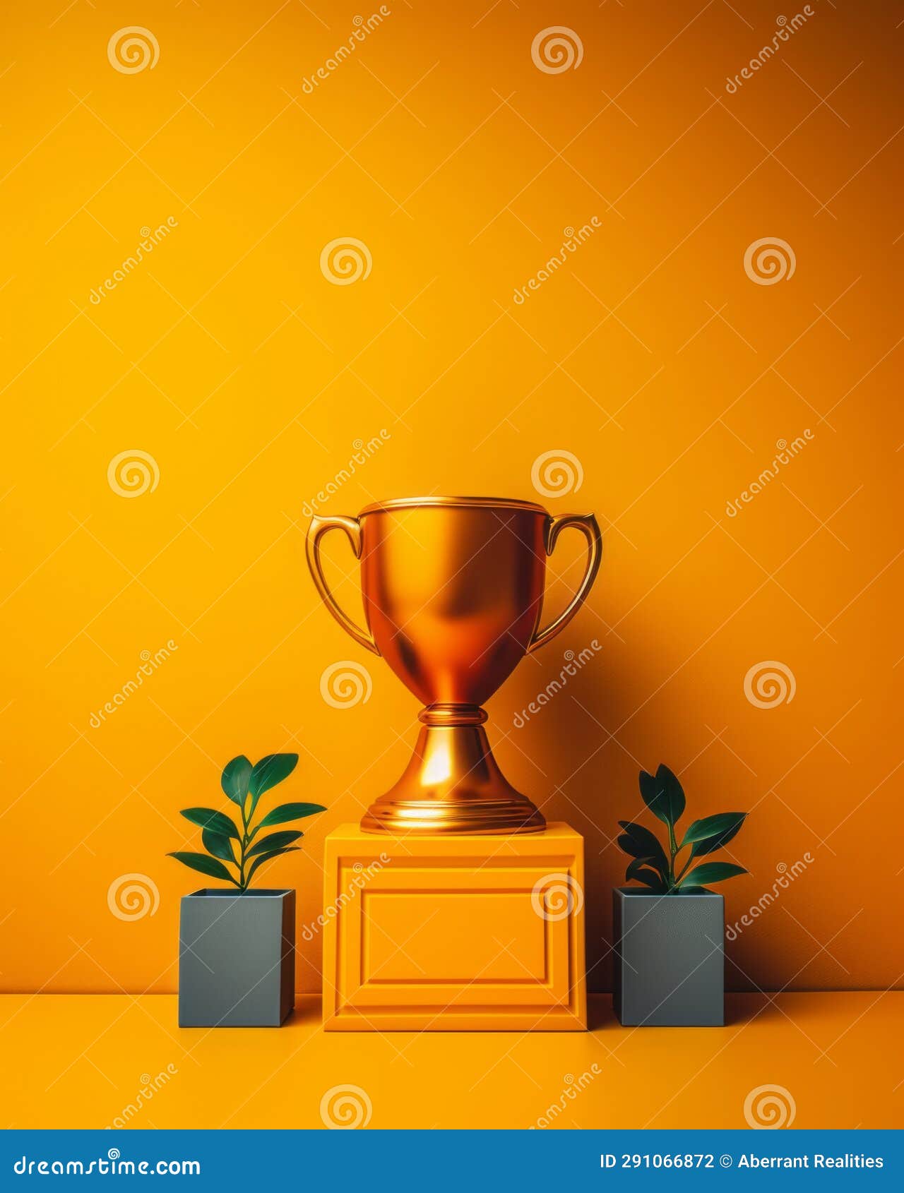 Gold Trophy with Plants on an Orange Background 3d Rendering Stock ...