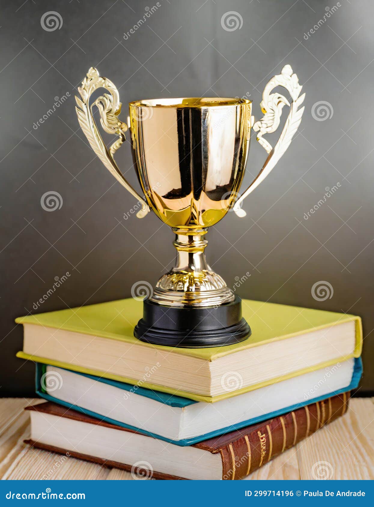 Gold Trophy Sits on Top of Books Stock Illustration - Illustration of ...