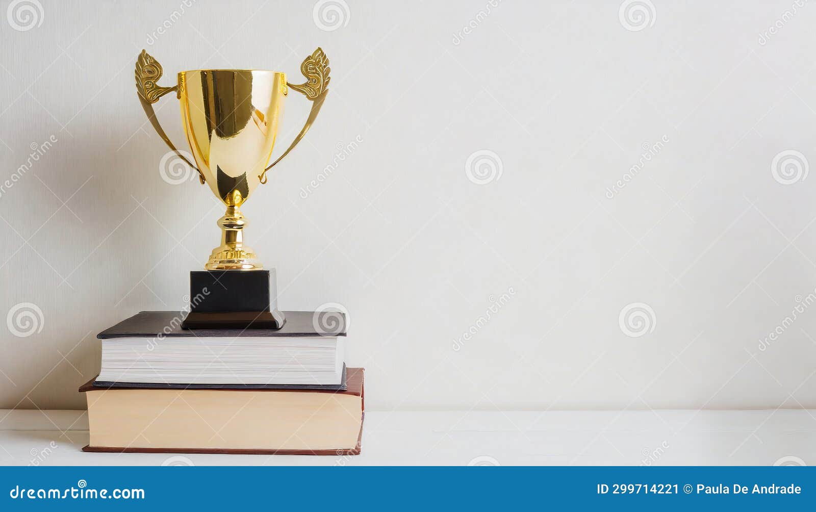 Gold Trophy Sits on Top of Books Stock Illustration - Illustration of ...