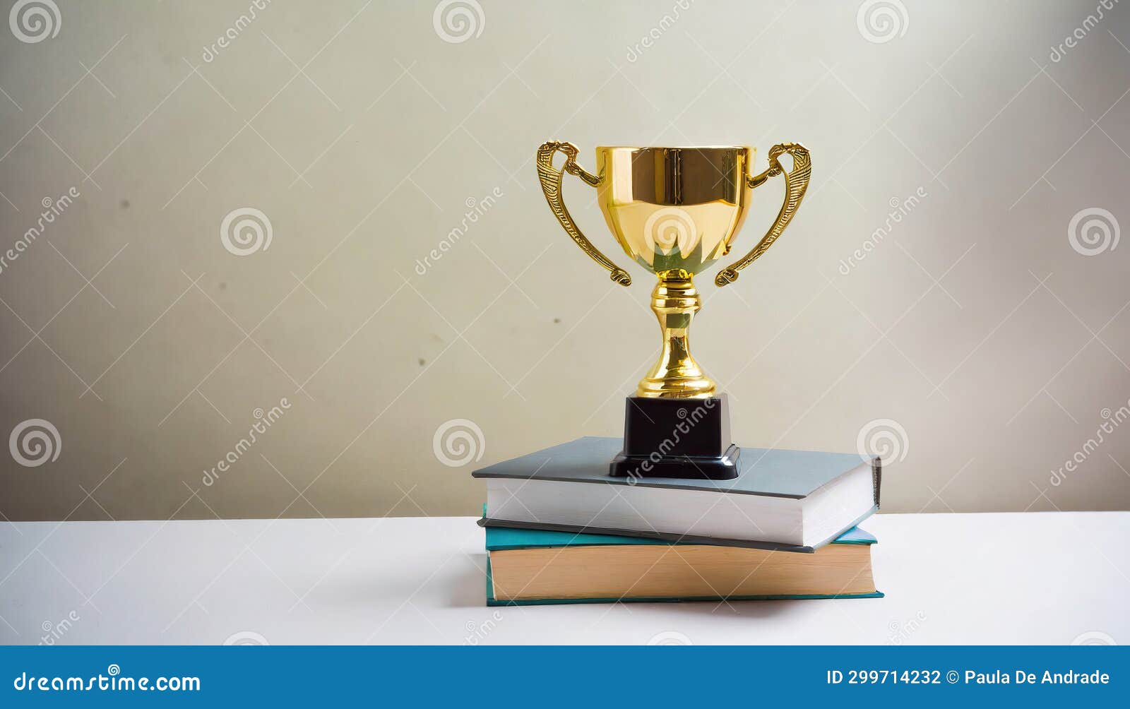 Gold Trophy Sits on Top of Books Stock Illustration - Illustration of ...