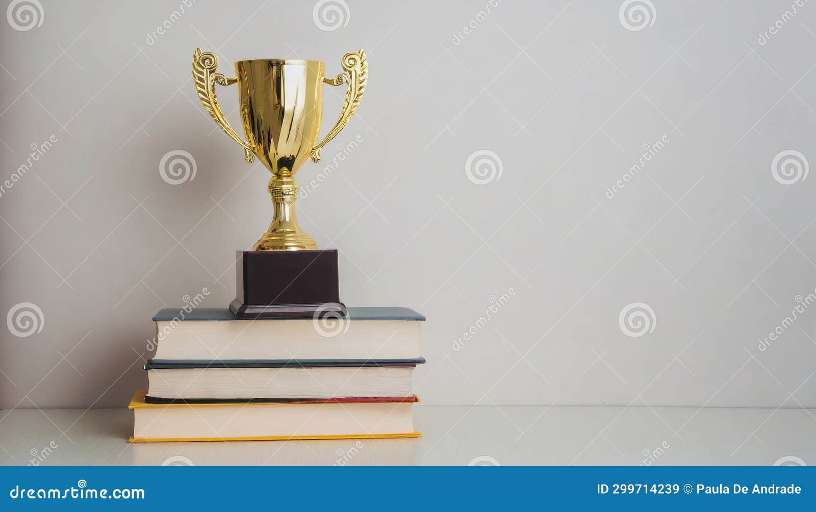 Gold Trophy Sits on Top of Books Stock Illustration - Illustration of ...