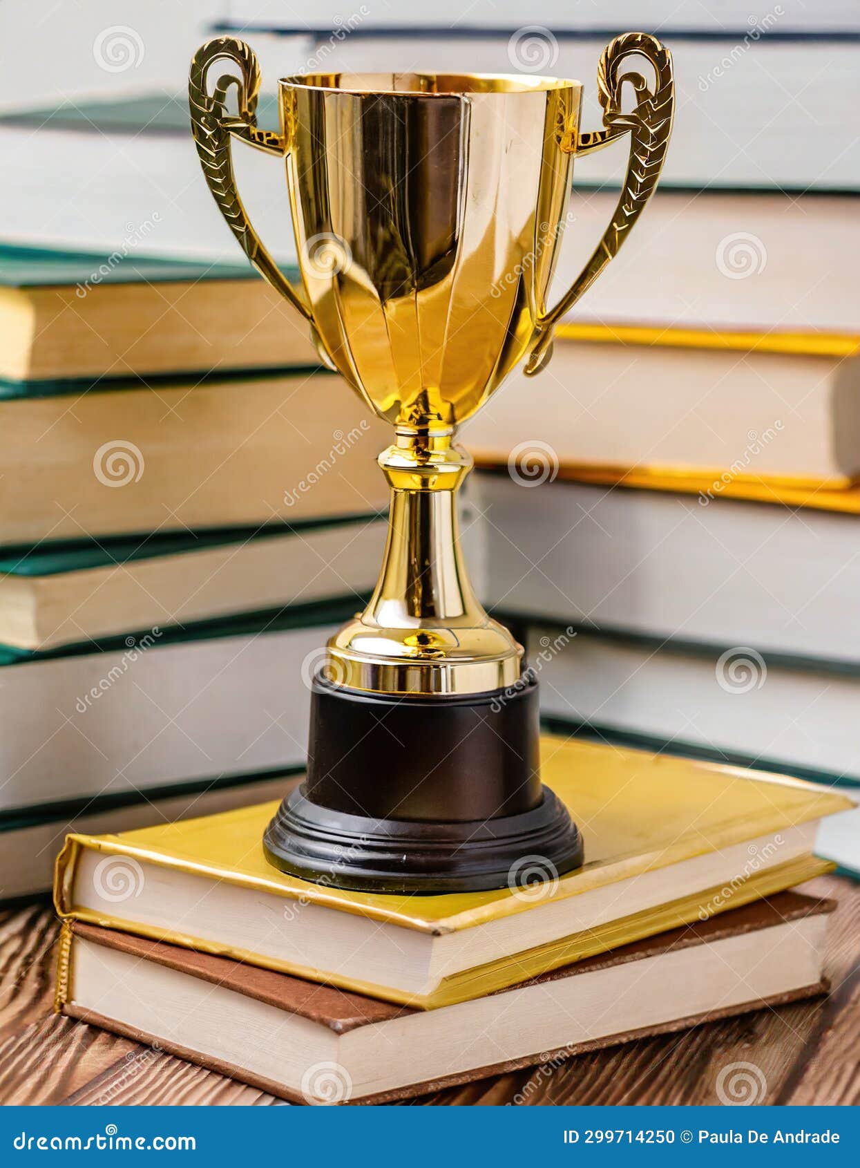 Gold Trophy Sits on Top of Books Stock Illustration - Illustration of ...