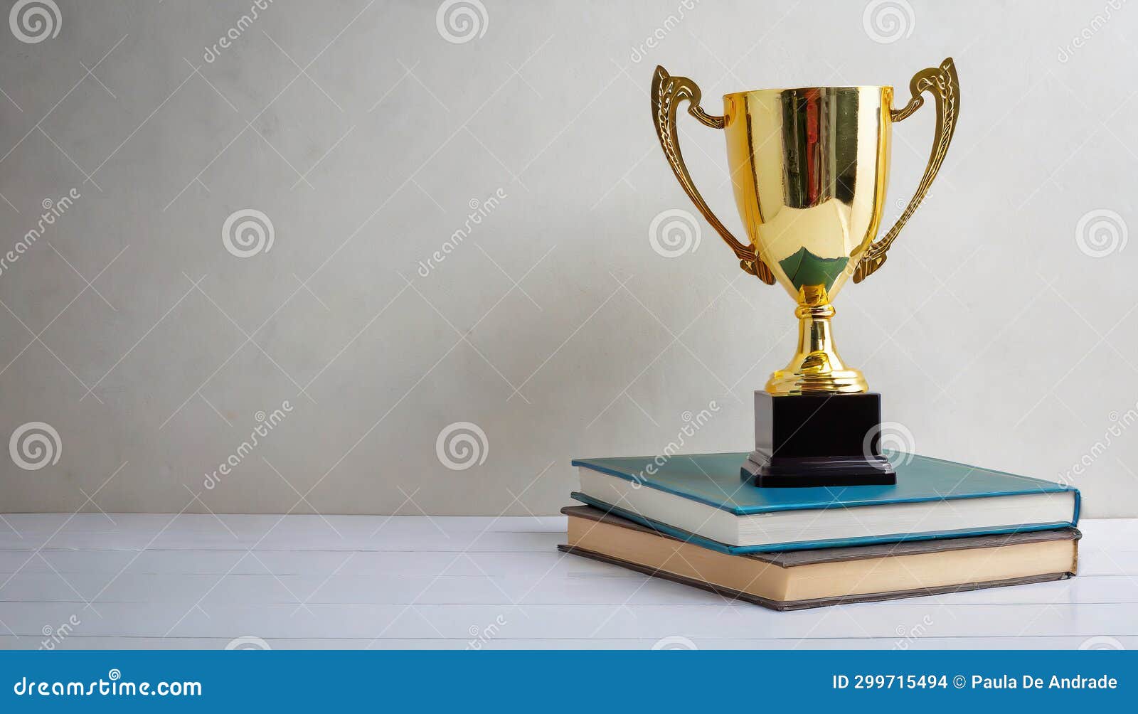 Gold Trophy Sits on Top of Books Stock Illustration - Illustration of ...