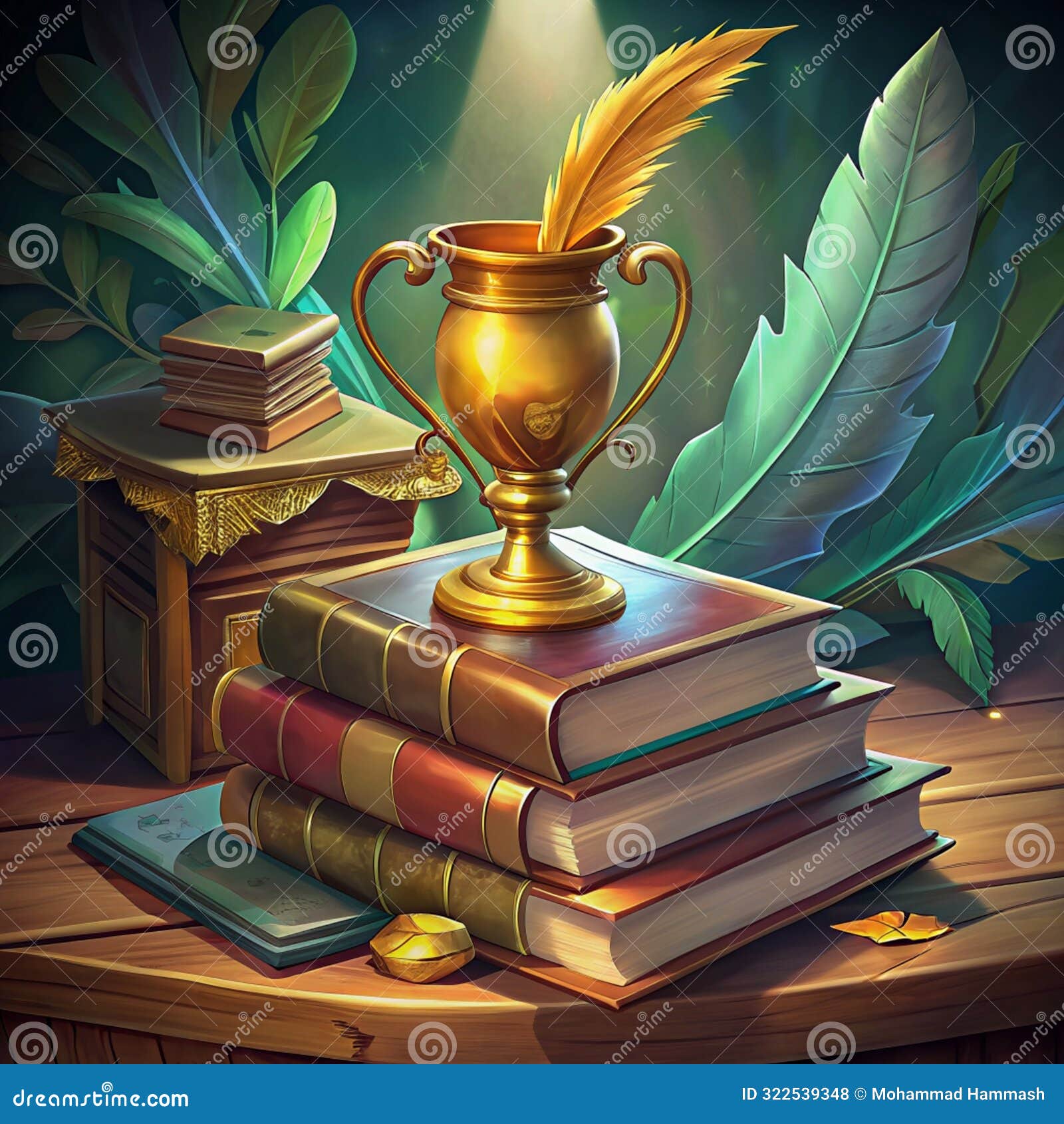 Gold Trophy on a Stack of Books Stock Vector - Illustration of gold ...