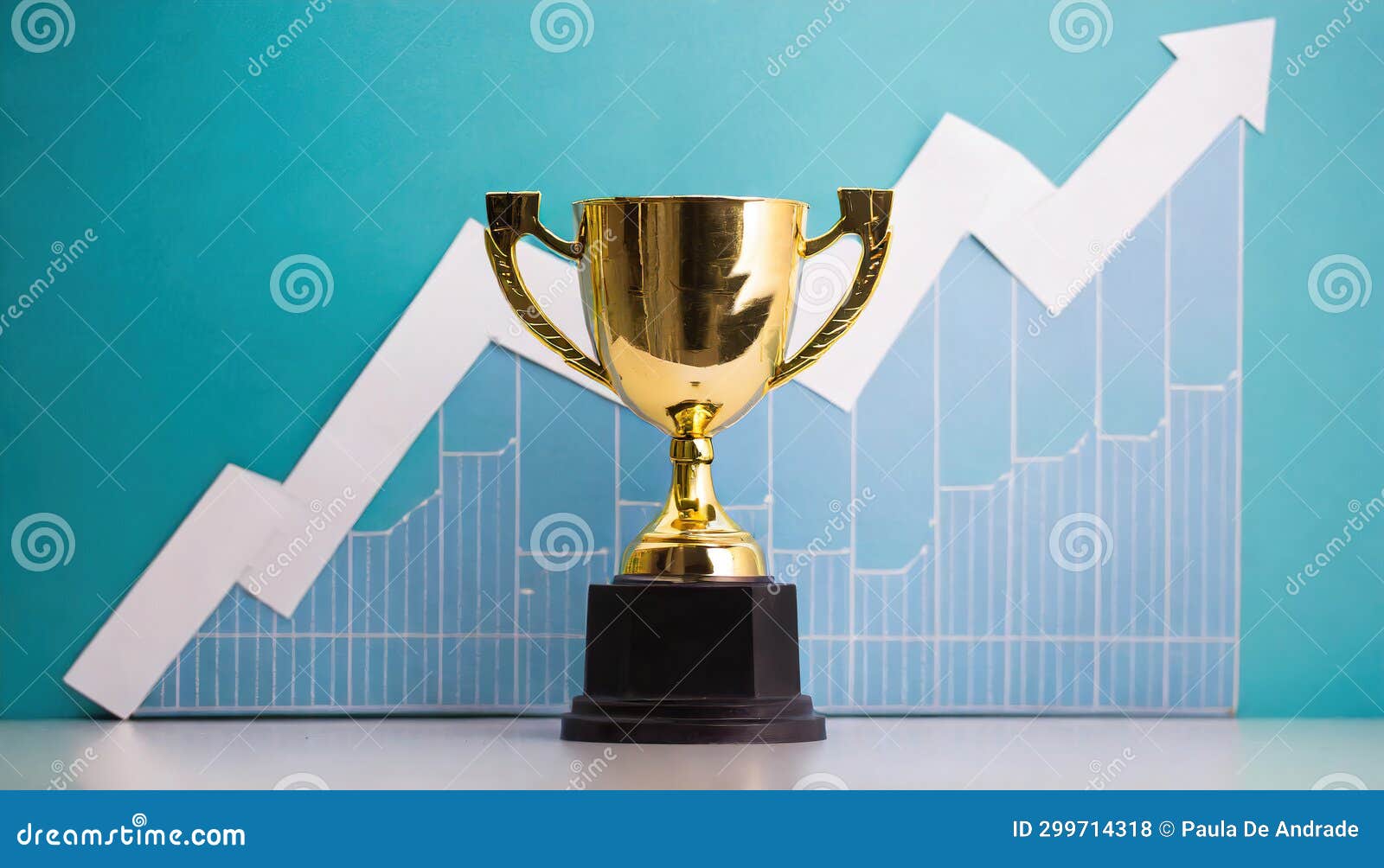 Gold Trophy on Top of Financial Graphs with an Arrow Pointing Up Stock ...