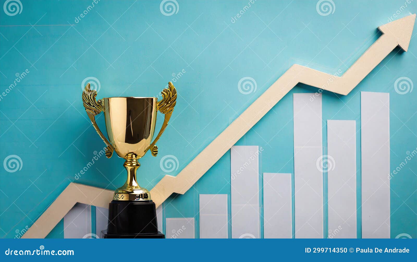 Gold Trophy on Top of Financial Graphs with an Arrow Pointing Up Stock ...