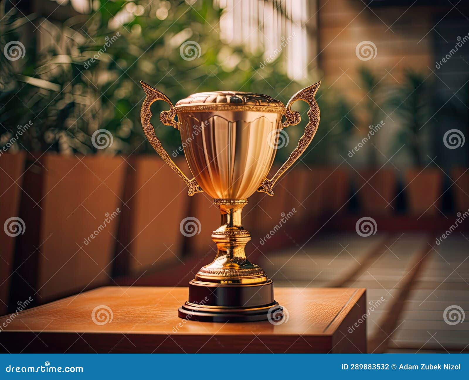 A Gold Trophy on a Wooden Surface Stock Illustration - Illustration of ...