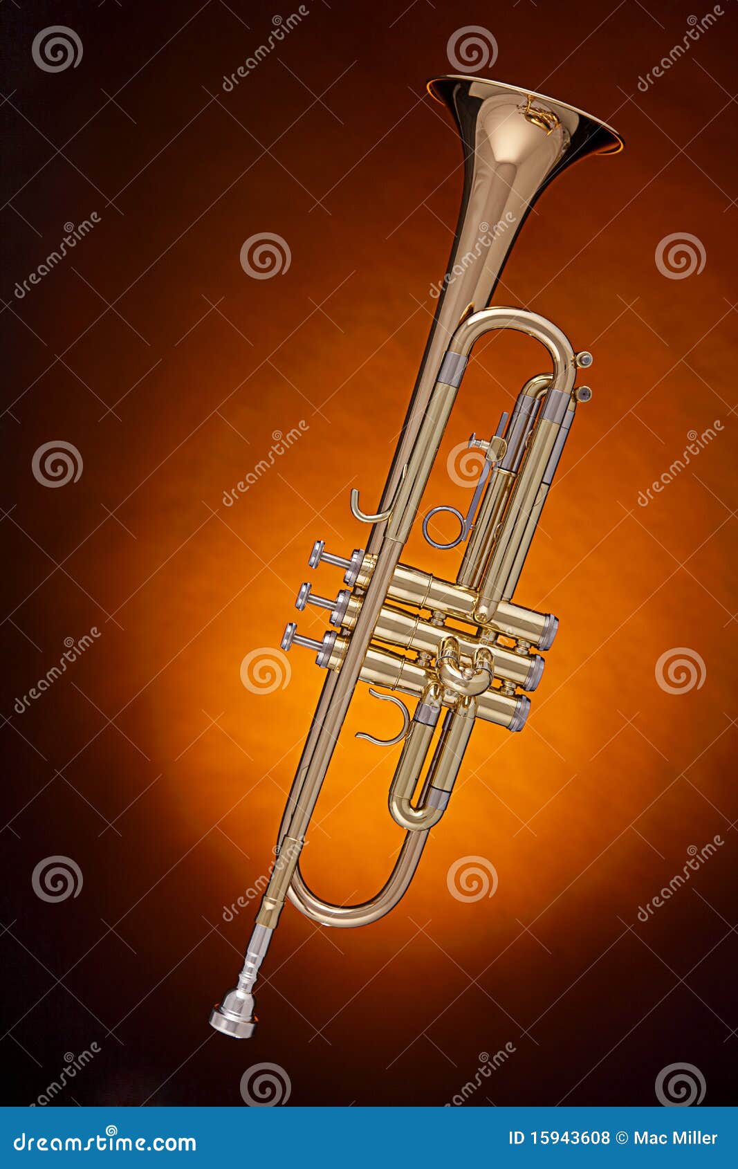 Gold Trumpet Isolated on Spotlight Stock Photo - Image of perform ...