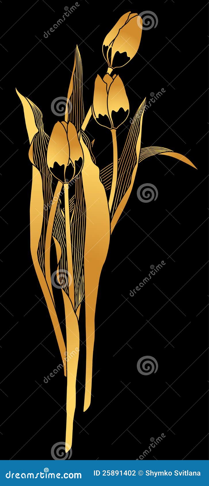 Gold tulips stock vector. Illustration of flowers, flora - 25891402