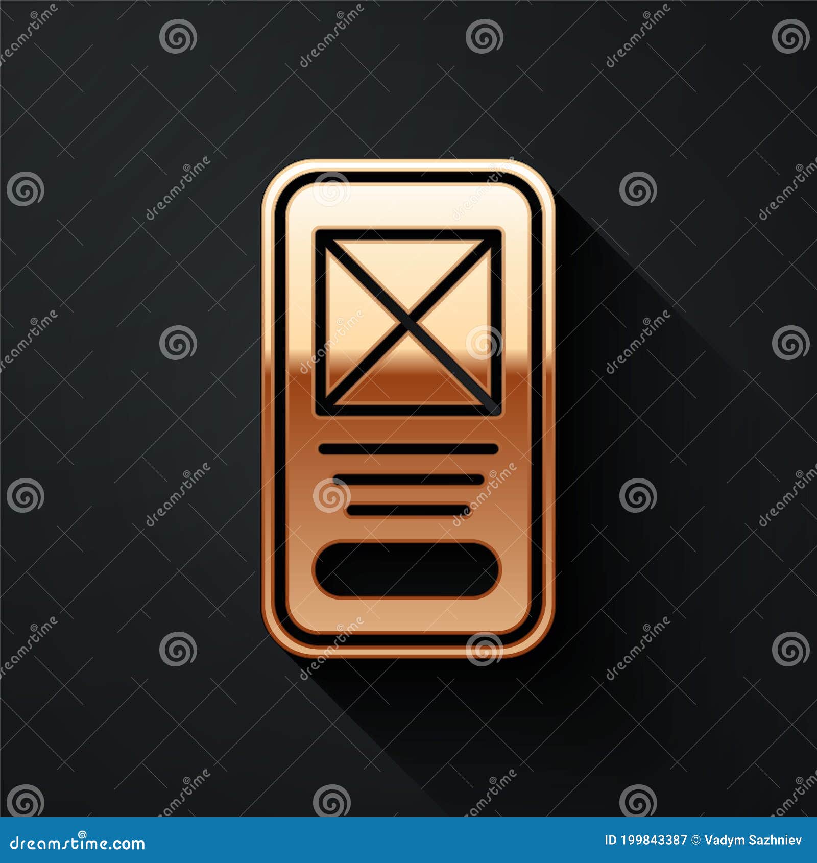 Gold UI or UX Design Icon Isolated on Black Background. Long Shadow ...