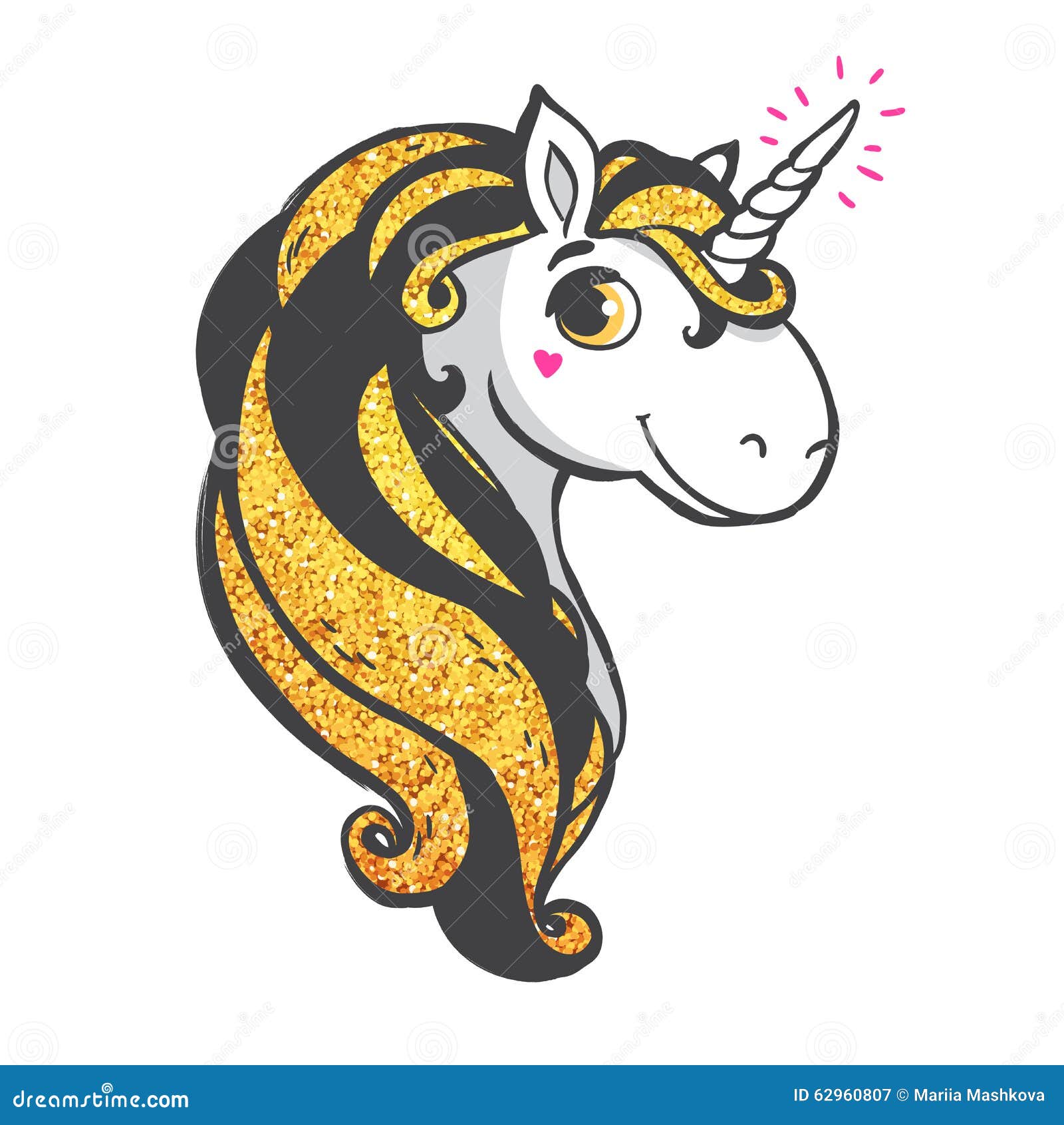 Gold Unicorn Illustration. stock vector. Illustration of magic - 62960807