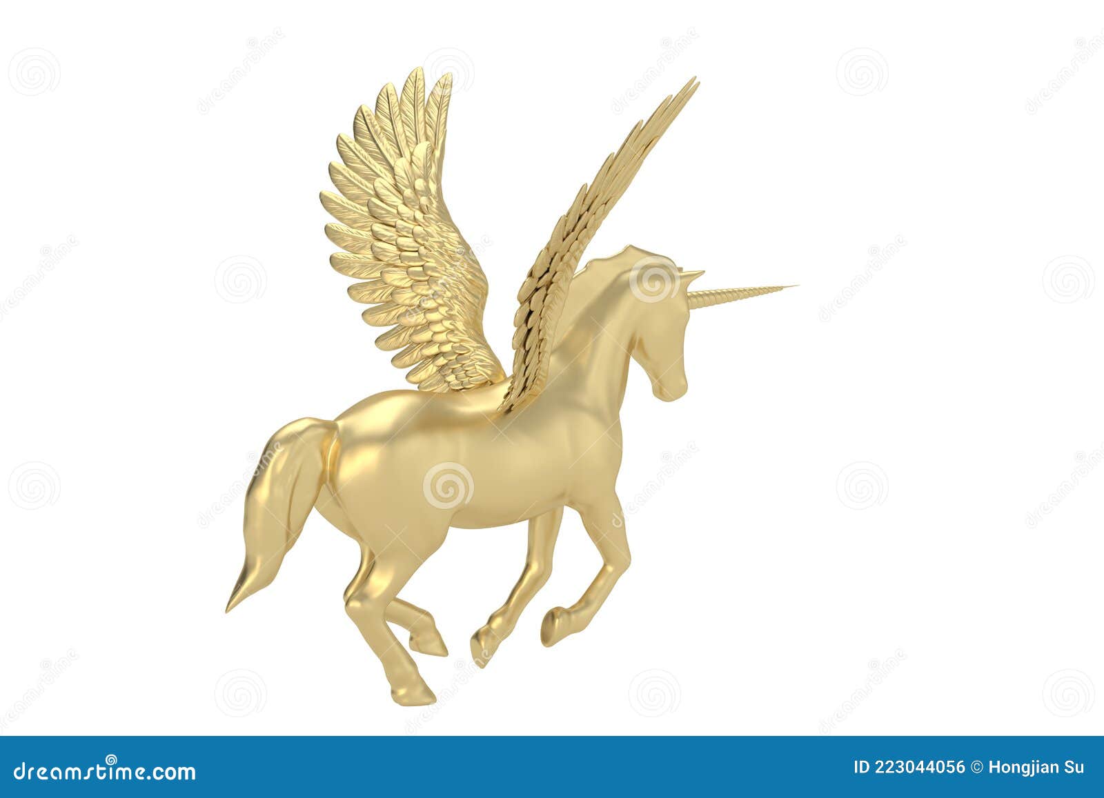 Gold Unicorn Isolated On White Background. 3D Rendering. 3D ...