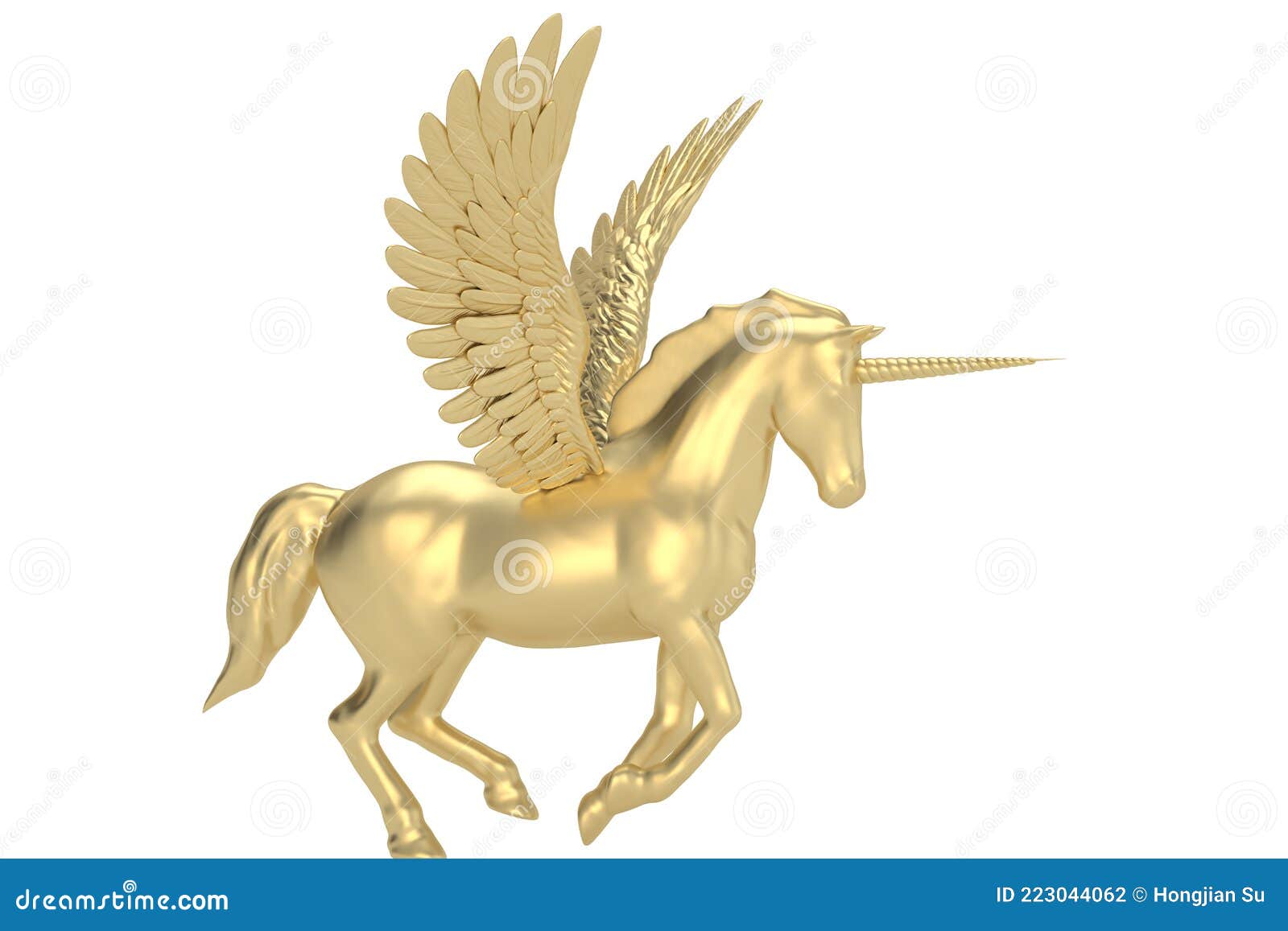 Gold Unicorn Isolated On White Background. 3D Rendering. 3D ...