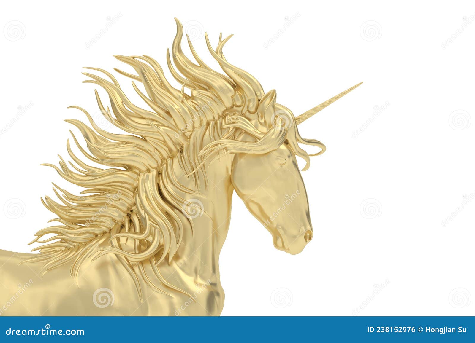 Gold Unicorn Isolated On White Background. 3D Rendering. 3D ...