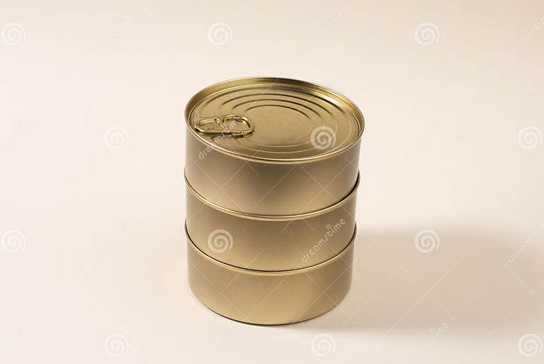 Gold Unlabeled Tin Cans on Light Background Stock Photo - Image of food ...