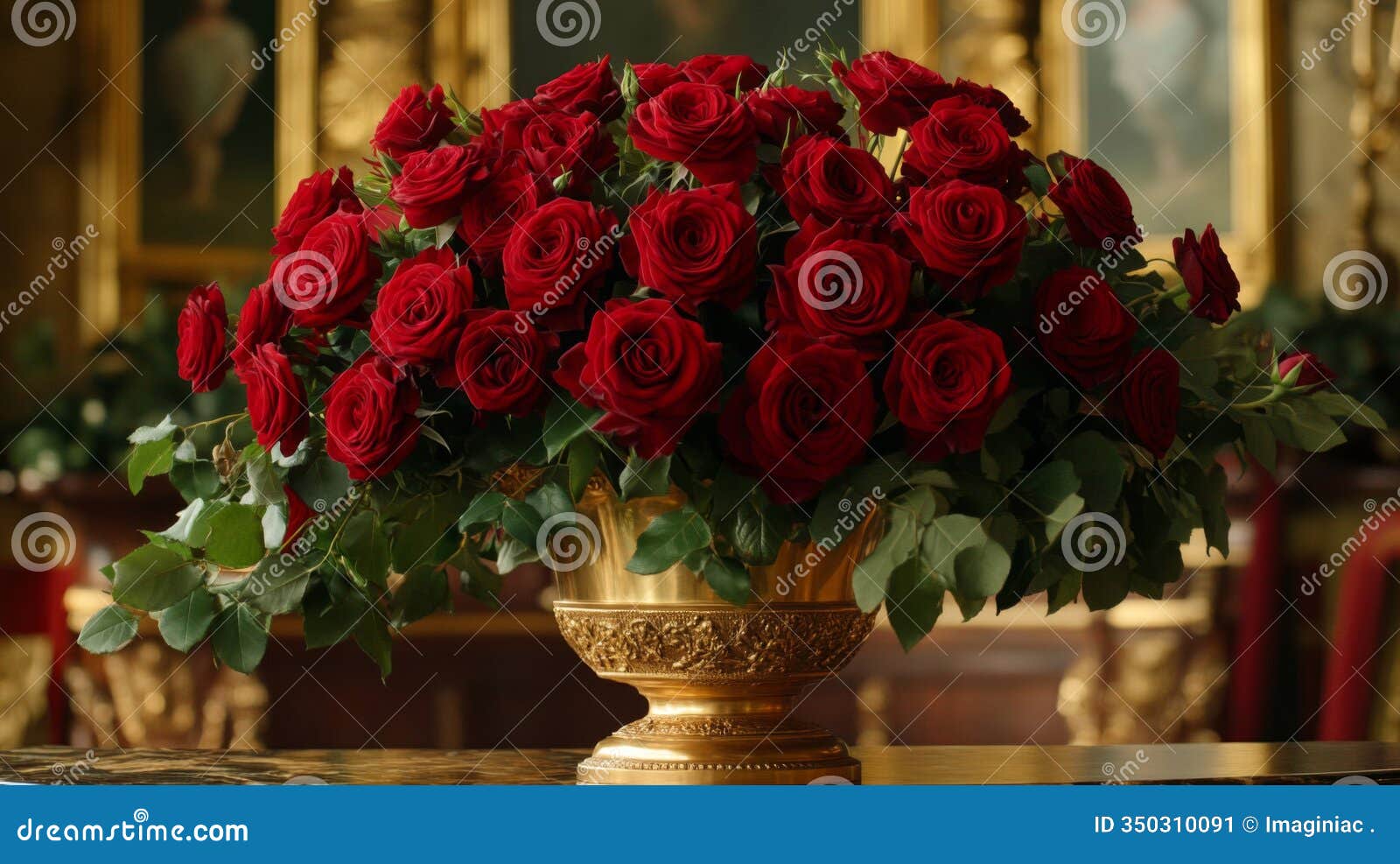 A Gold Vase Filled with Deep Red Roses Stock Illustration ...