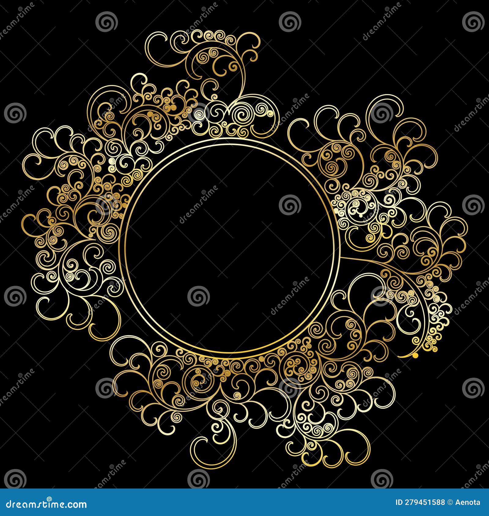 Gold Vector Curl Round Frame Stock Vector - Illustration of radiance ...