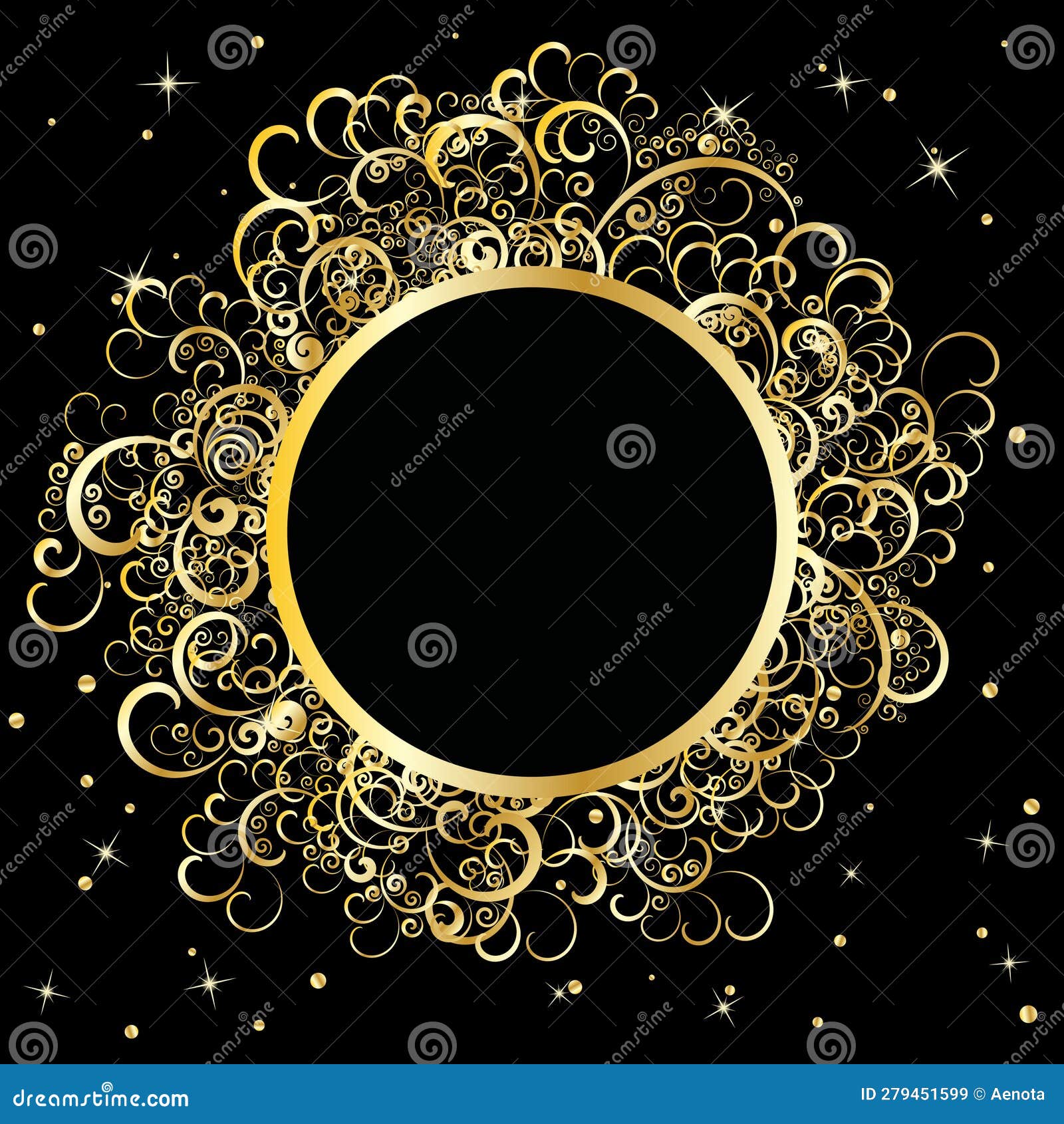 Gold Vector Curl Tinsel Round Frame Stock Vector - Illustration of wavy ...