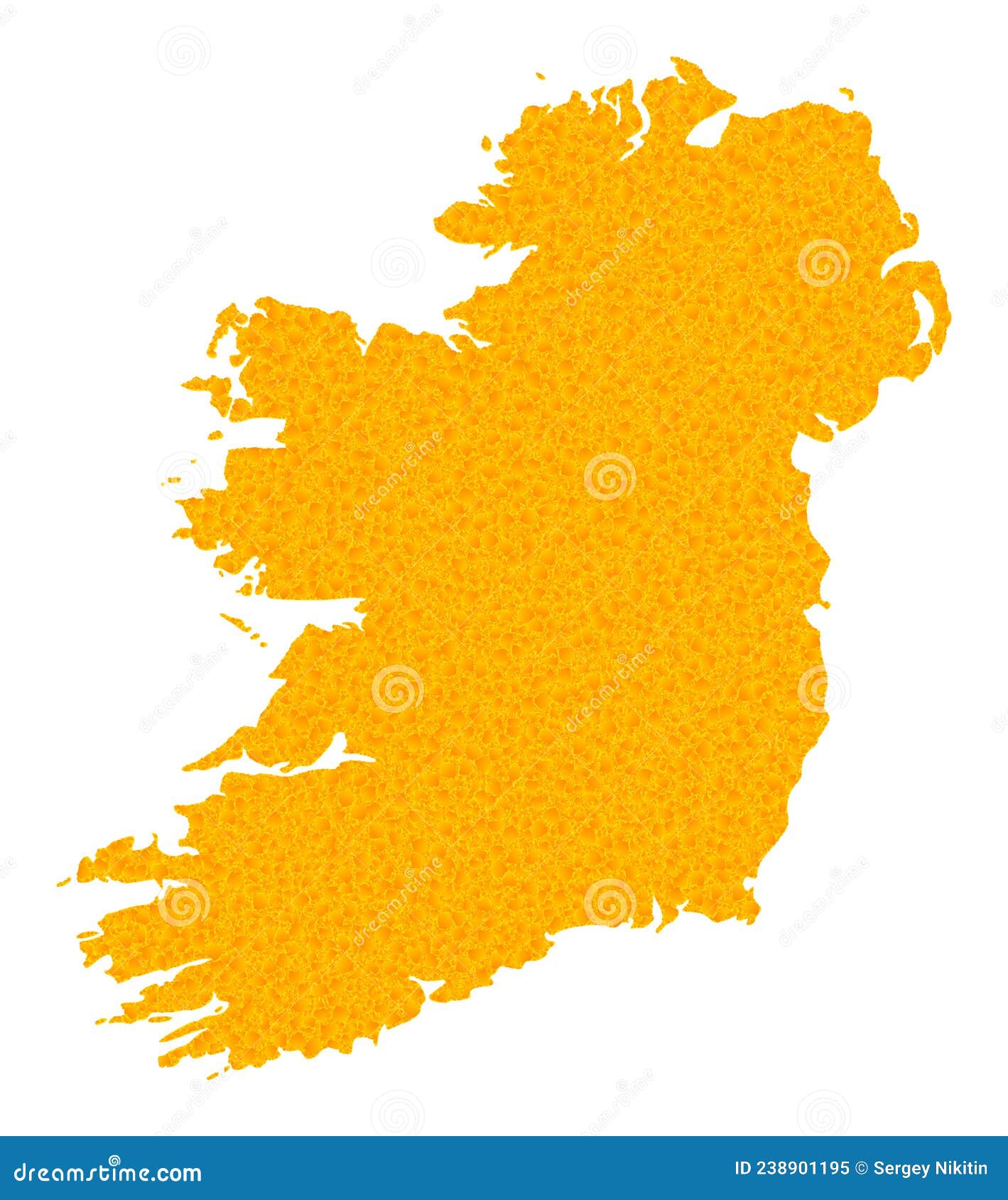 Gold Vector Map of Ireland Island Stock Vector - Illustration of yellow ...
