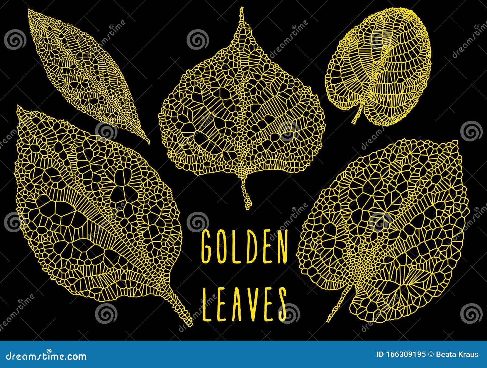 Gold Vein Leaves, Vector Set Stock Vector - Illustration of drawn ...