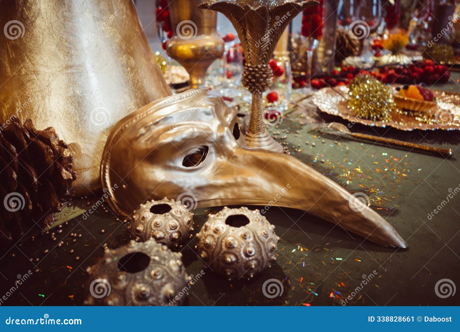 Gold Venetian Mask on a Table Stock Illustration - Illustration of ...