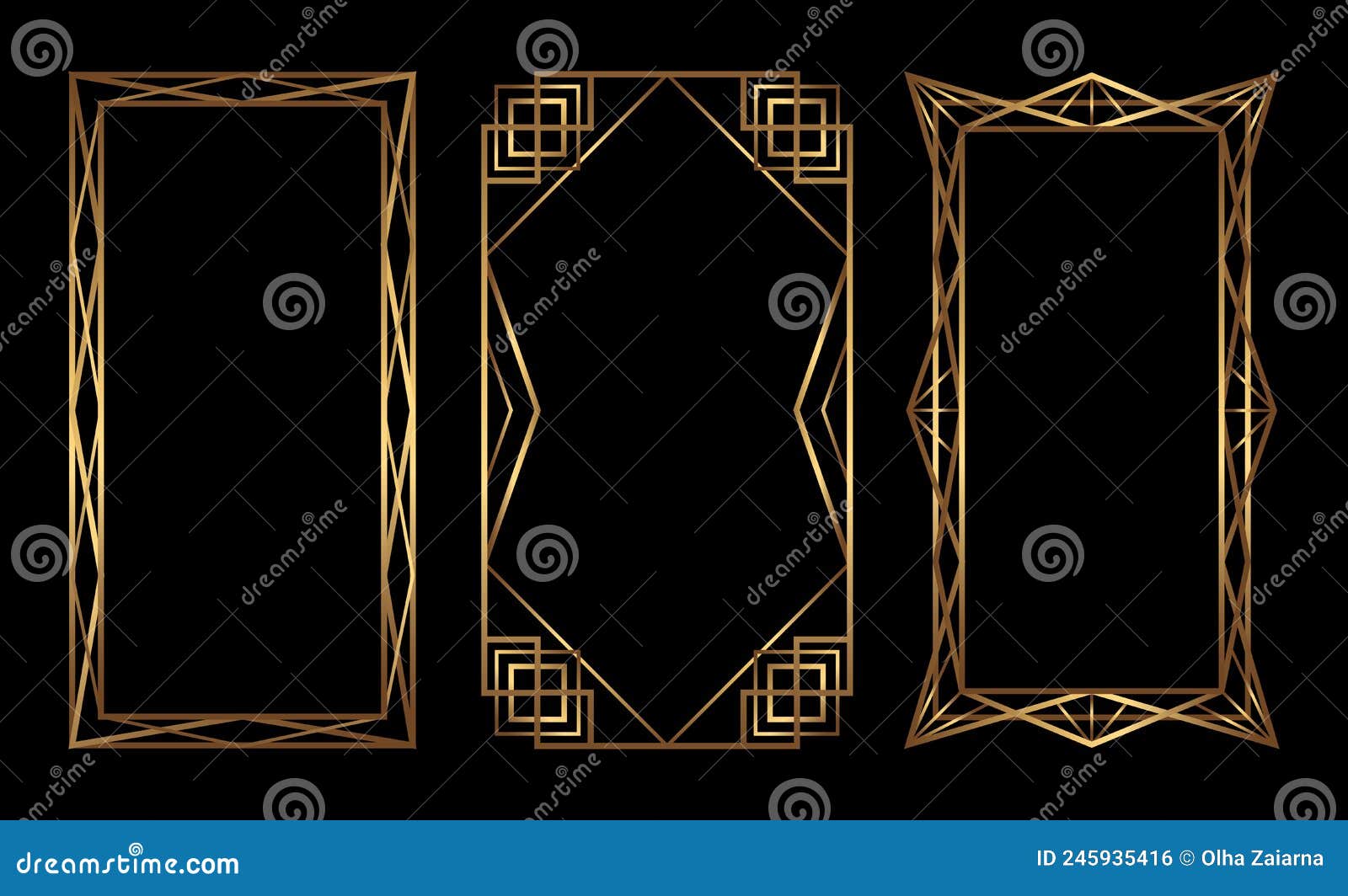 Gold Vertical Vector Frames Art Deco Style. Lux Golden Borders with ...