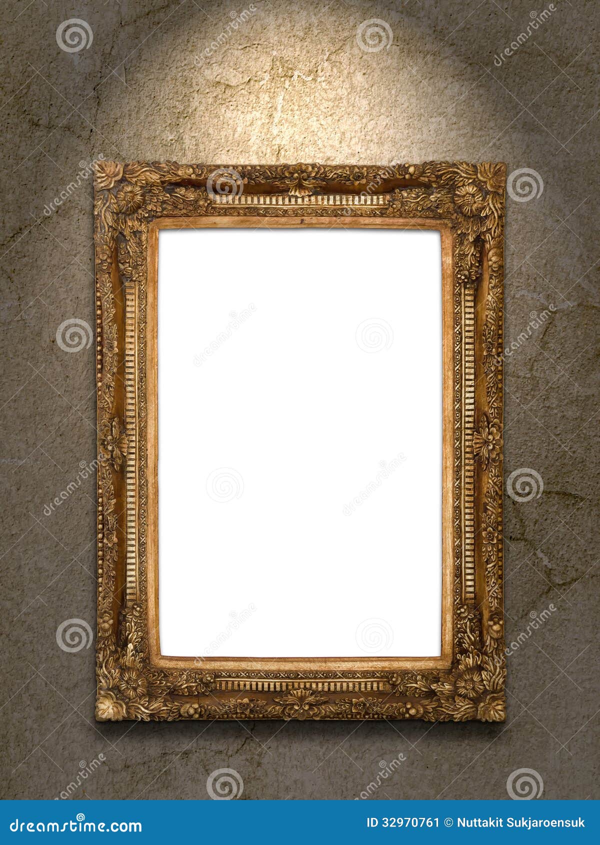 Gold Vintage Photo Frame on Grunge Wall Stock Image - Image of space ...