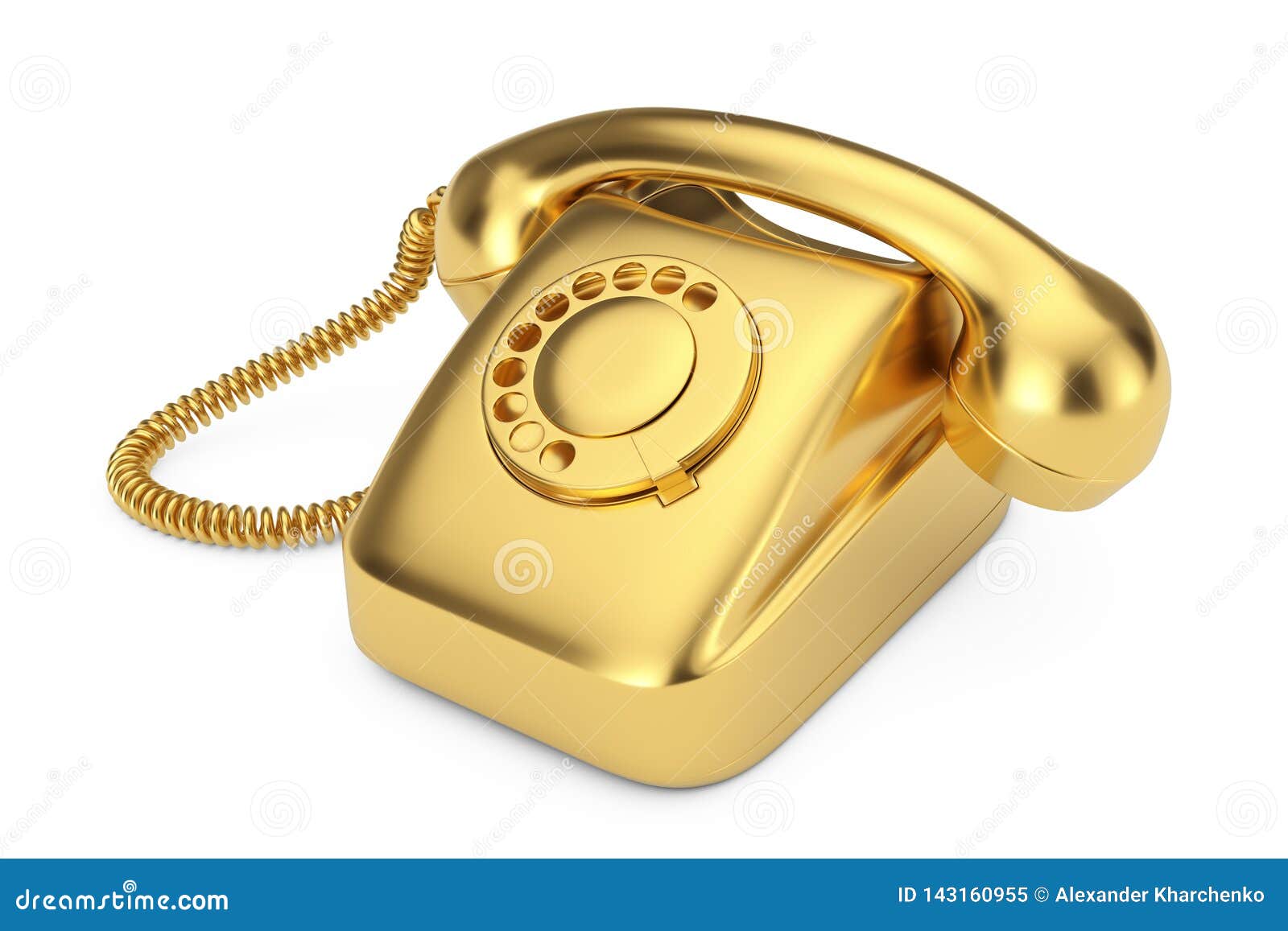 Gold Vintage Styled Rotary Phone. 3d Rendering Stock Illustration ...